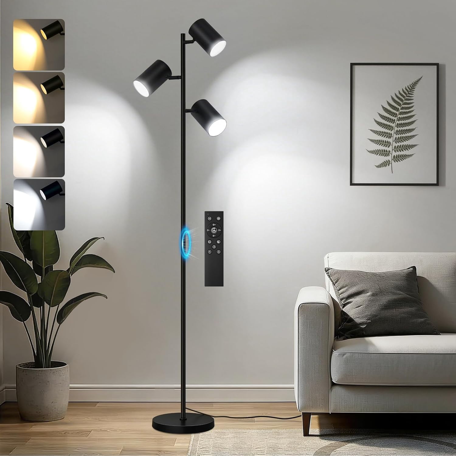 4000LM LED Tree Floor Lamp, 36W Super Bright Reading Lamp with Remote ...
