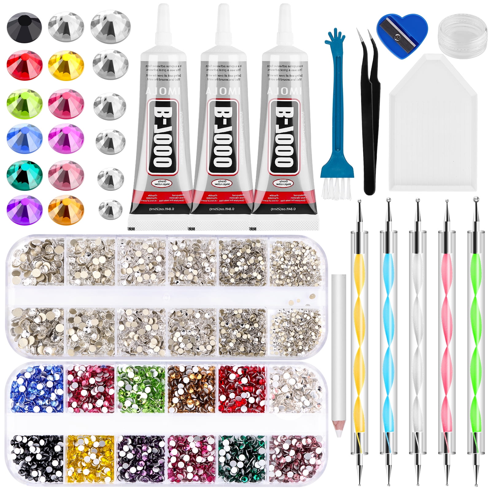 Kalolary 4000PCS Rhinestones & B-7000 Adhesive Glue Kits with Picker ...