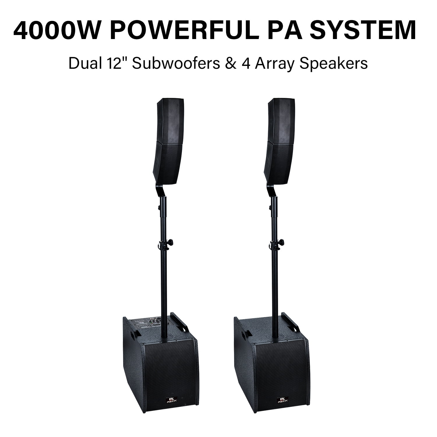 4000W Powered PA Speaker System with Dual 12" Subwoofers, 8x4" Line ...