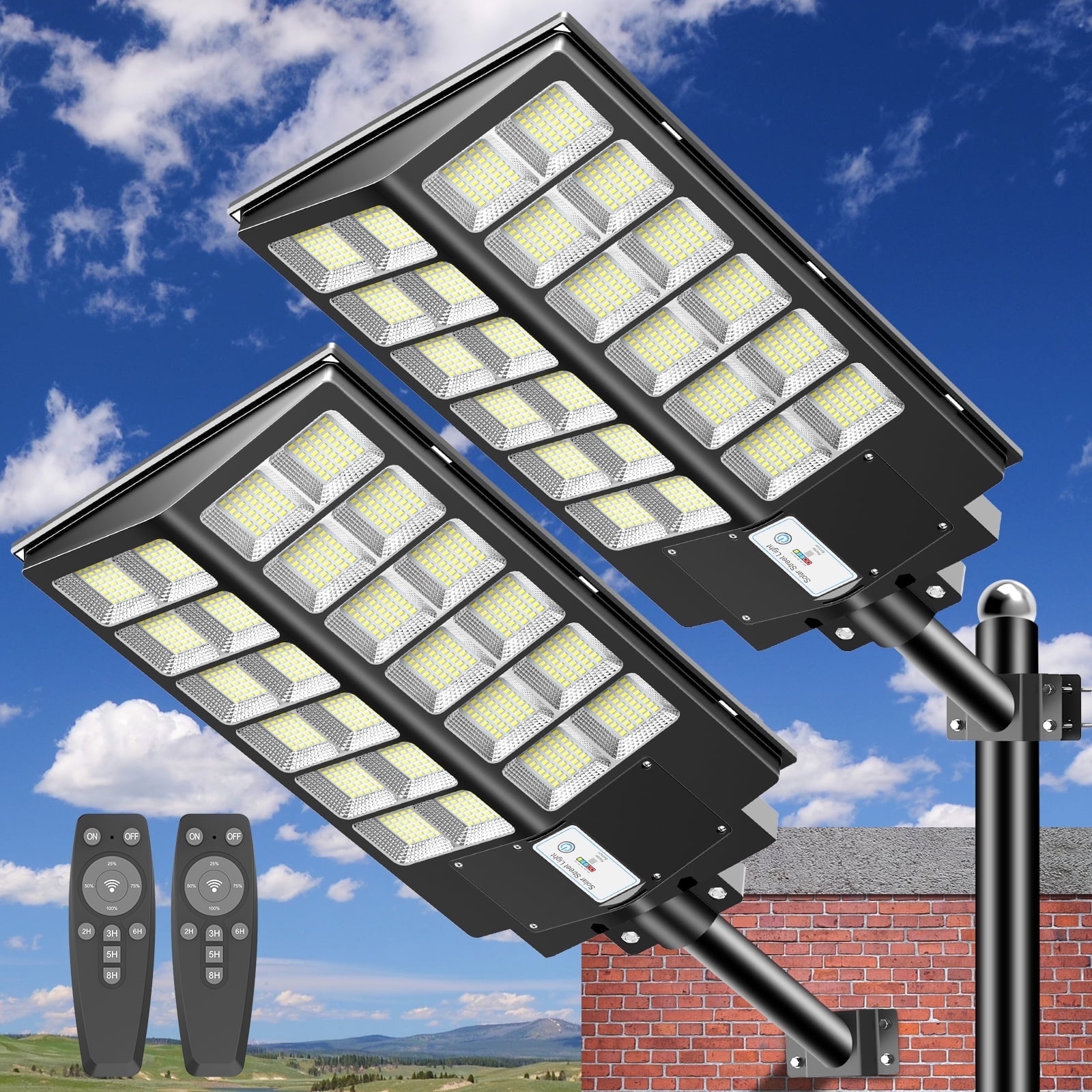 4000W Solar Street Light, 2 Pack, Dusk to Dawn Solar Flood Lights ...
