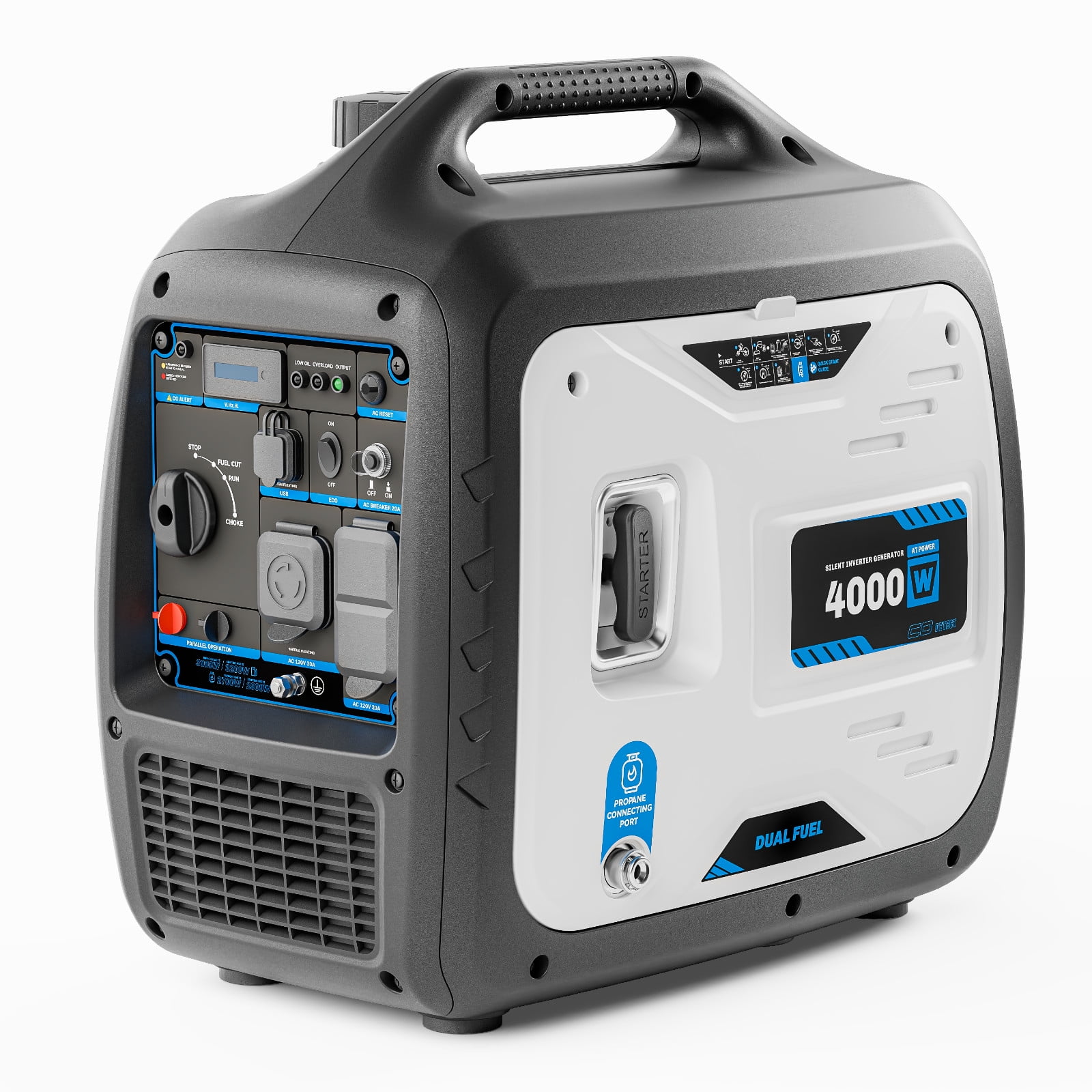 4000Watt Dual Fuel Inverter Generator, Gas & LPG Powered Inverter ...