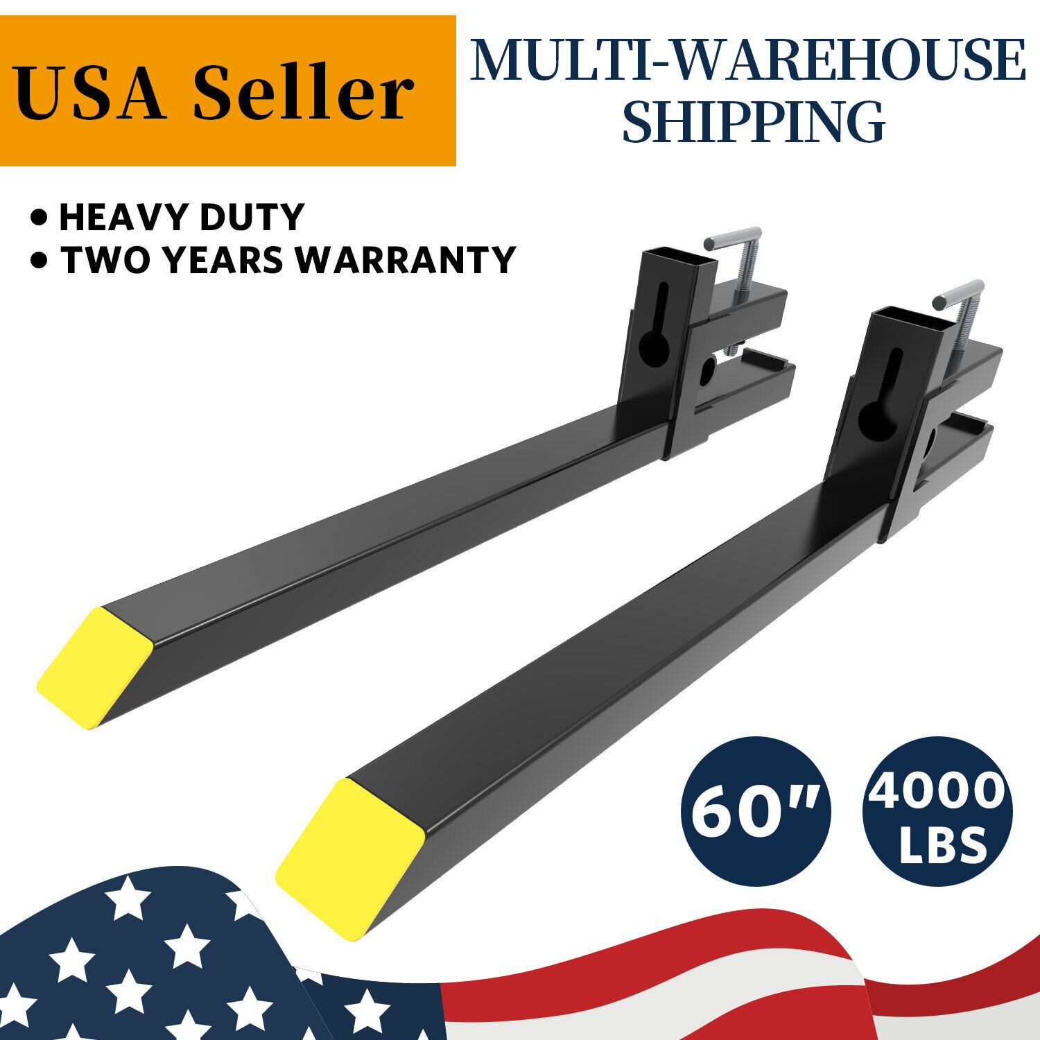 4000lb/1500lb 60"/43" Tractor Clamp On Bucket Forks Skid Steer Loader ...