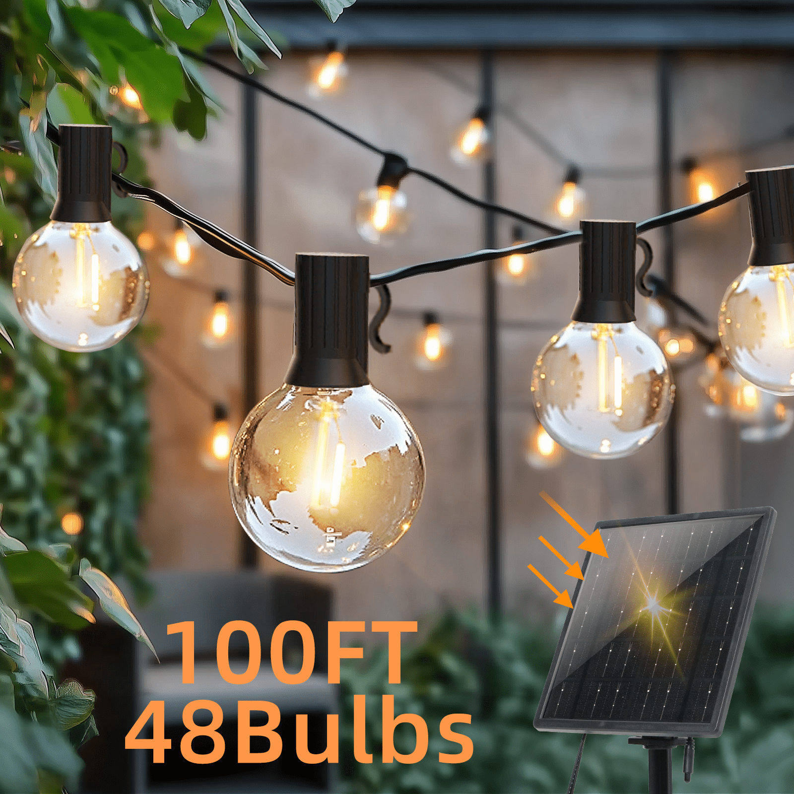 4000mAh 100FT Solar String Lights Outdoor, Sun-Powered + USB Backup, 50 ...