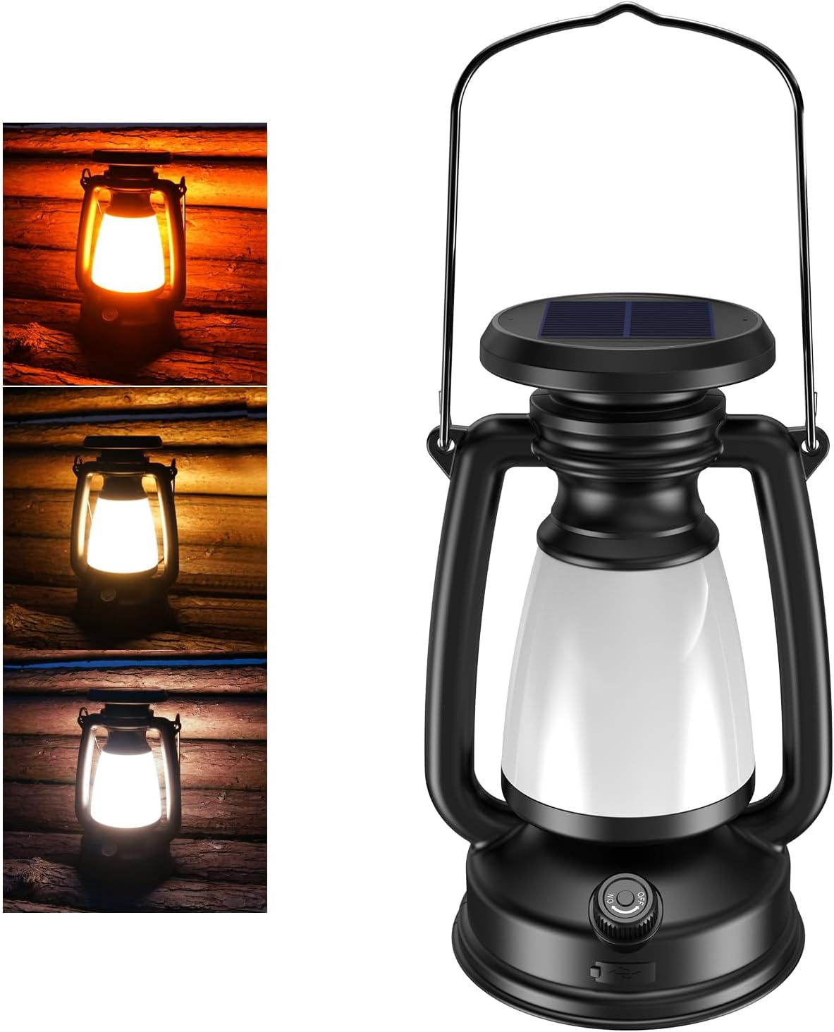 4000mAh Classic Solar-Powered Rechargeable Camping Lantern: Vintage ...