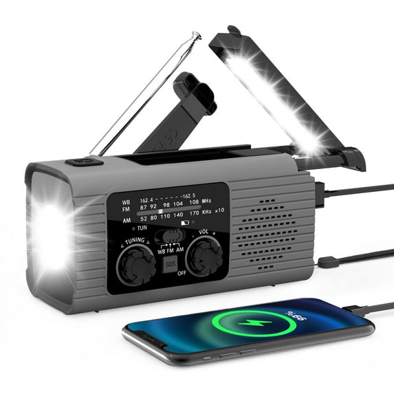 4000mAh Hand Crank Emergency Solar Radio NOAA AM Portable Weather Radio ...