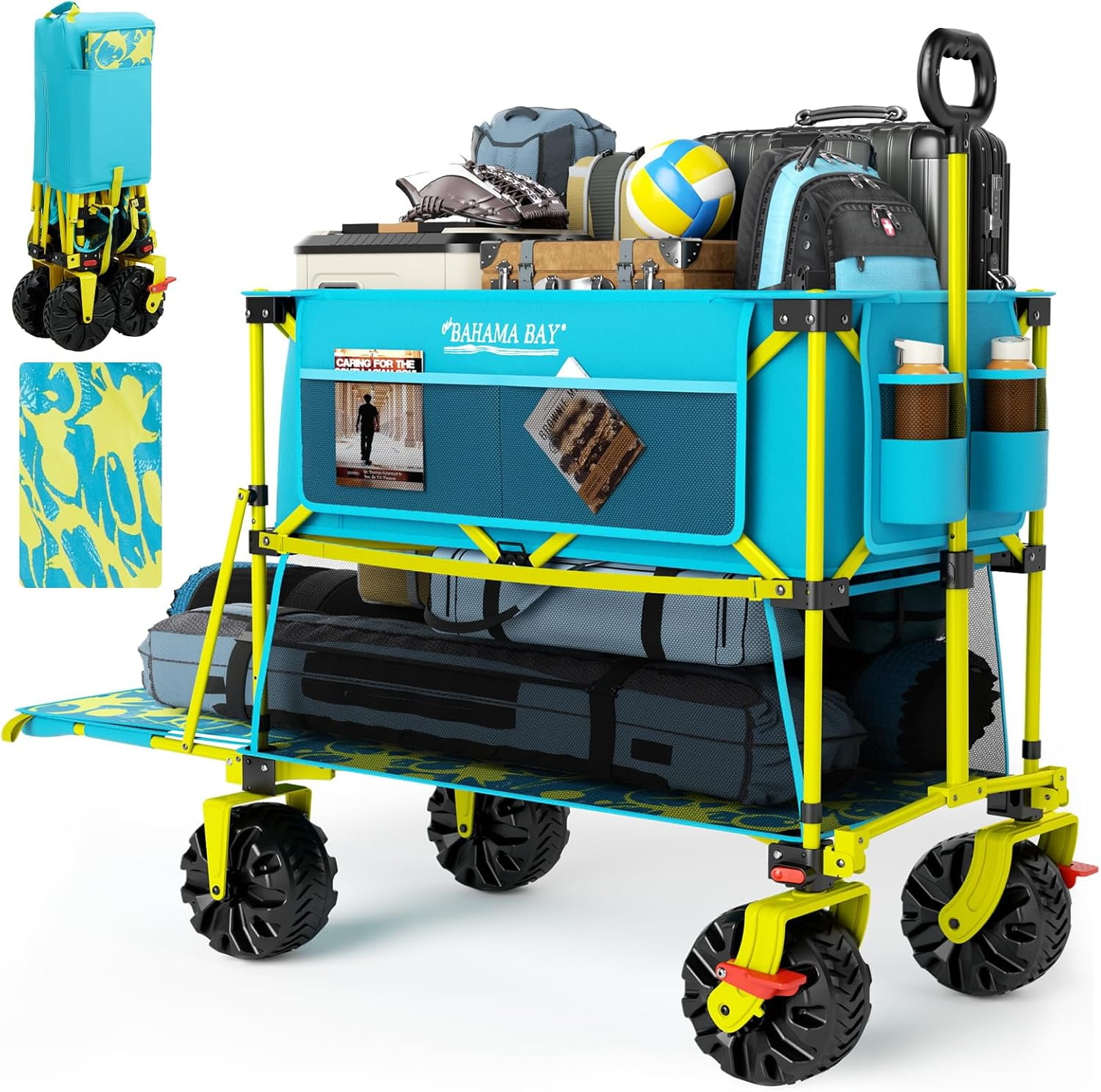 400L Collapsible Double Decker Beach Wagon with Brakes, Folding Beach ...