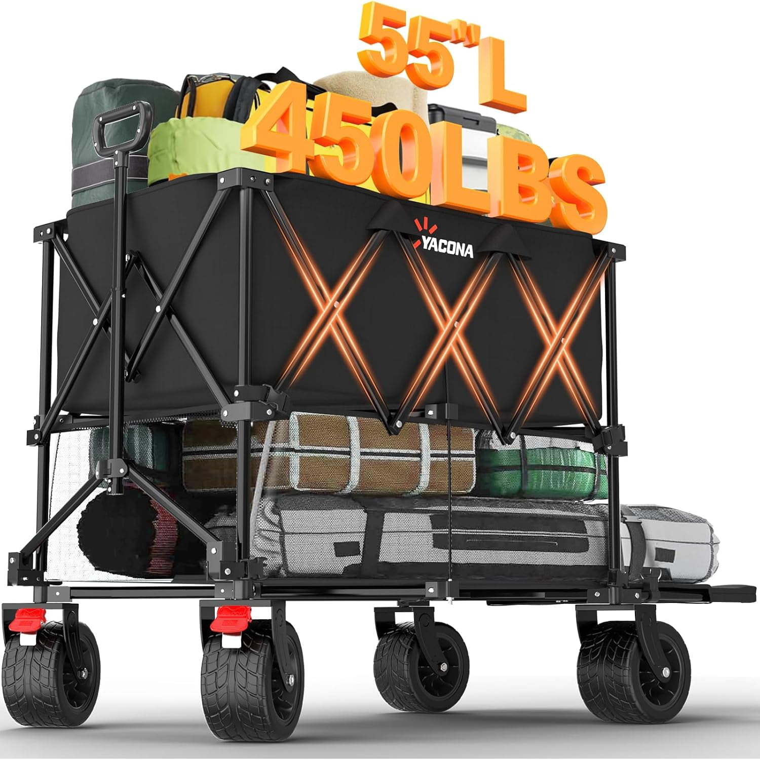 400L Large Double Decker Wagon Collapsible, 450lbs Beach Wagons Carts ...