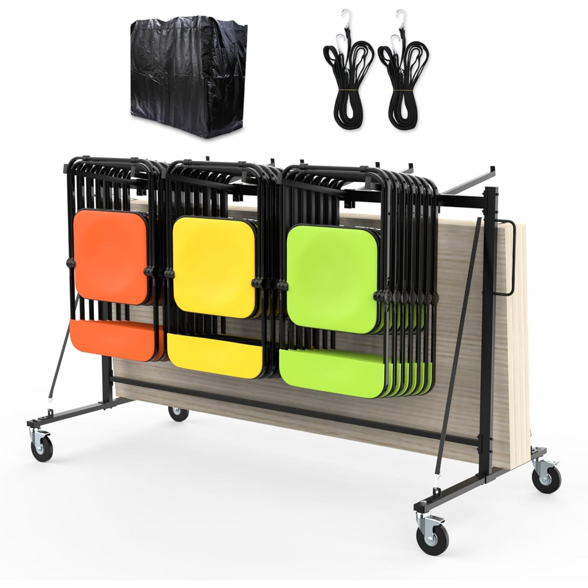 400LBS Heavy Duty Steel Folding Chair & Table Storage Cart, Holds 42 ...