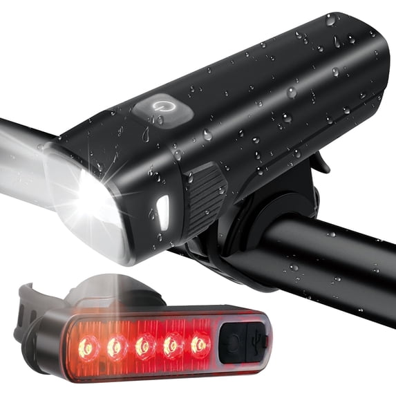 400LM USB Rechargeable Bike Light Set, Front Headlight & Rear Taillight ...