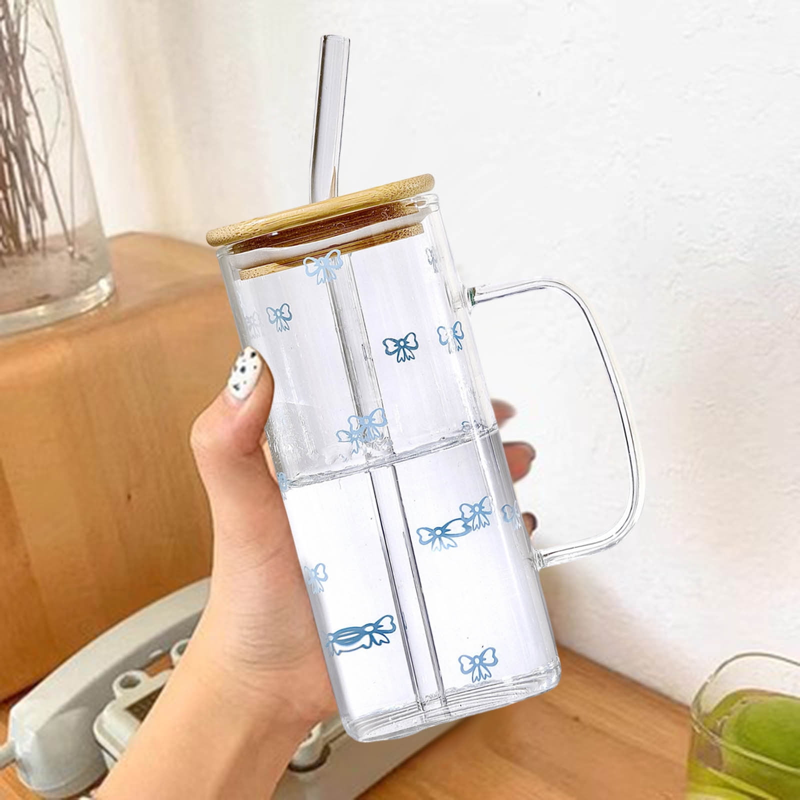 400ML Heat-Resistant Square Transparent Glass Cup with Straw & Lid ...
