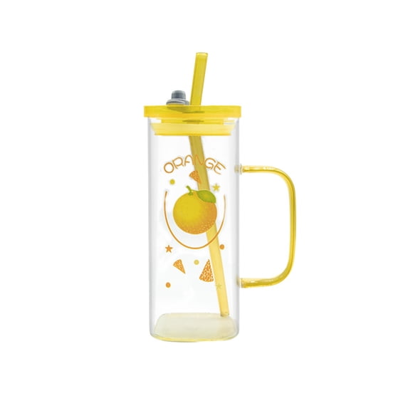 400Ml Glass Water Cup With Cup Lid And Glass Straw Fruit Patterns ...