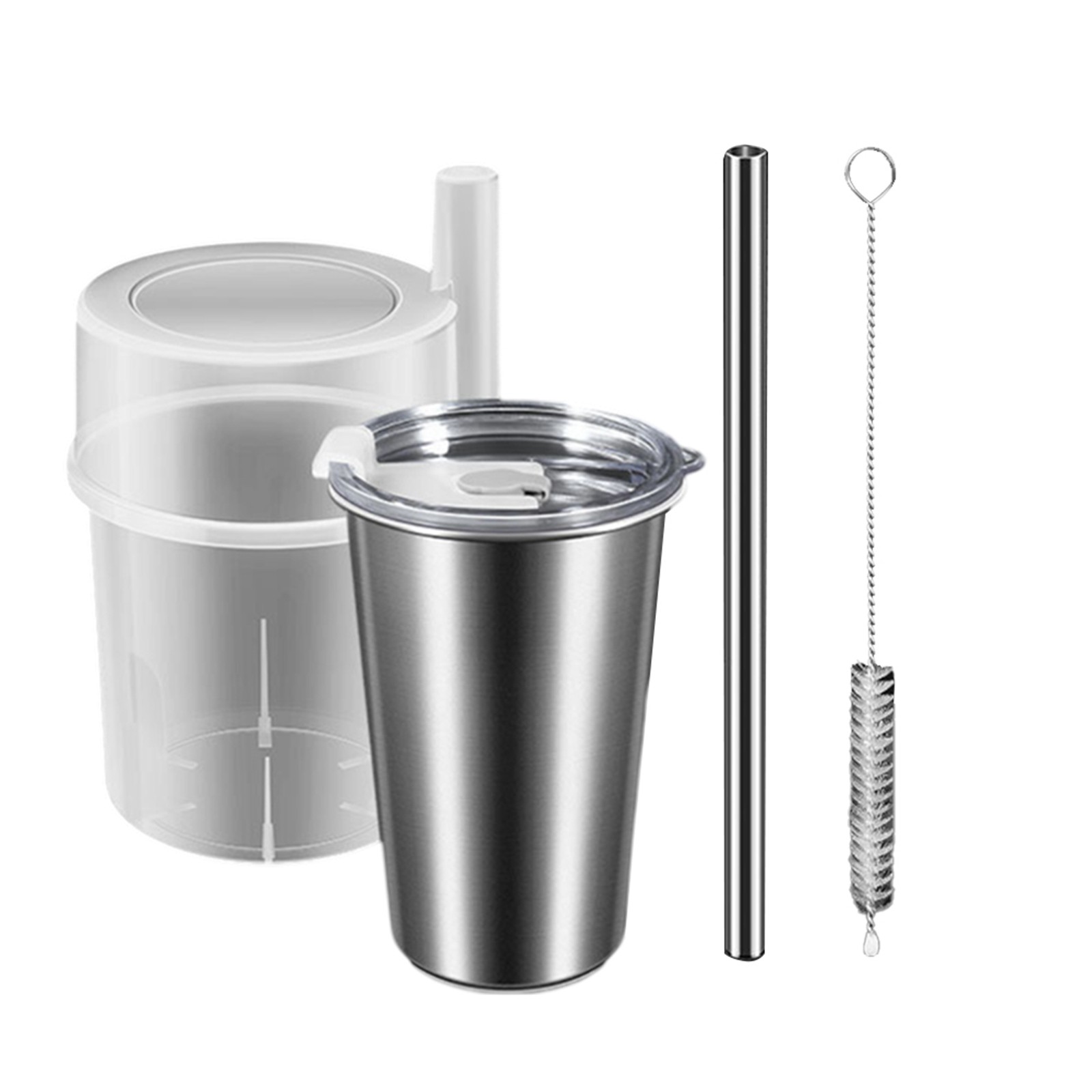 400Ml Water Cup Stainless Steel Thermo Coffee Mug With Lid Straw ...
