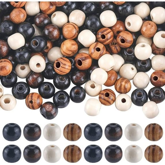 400PCS 4 Colors Unfinished Wooden Beads 12MM Natural Wood Spacer Loose ...