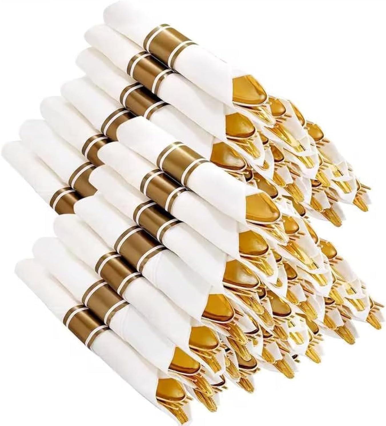 400PCS Pre Rolled Gold Plastic Silverware Sets - Heavy Duty Fancy Gold ...
