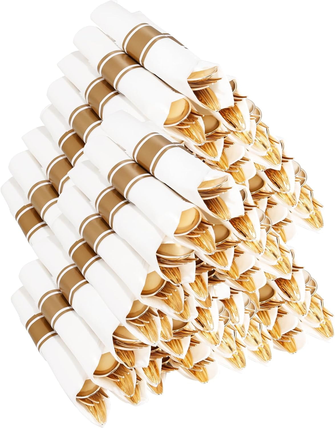 400PCS Pre Rolled Gold Plastic Silverware Sets - Heavy Duty Hammered ...