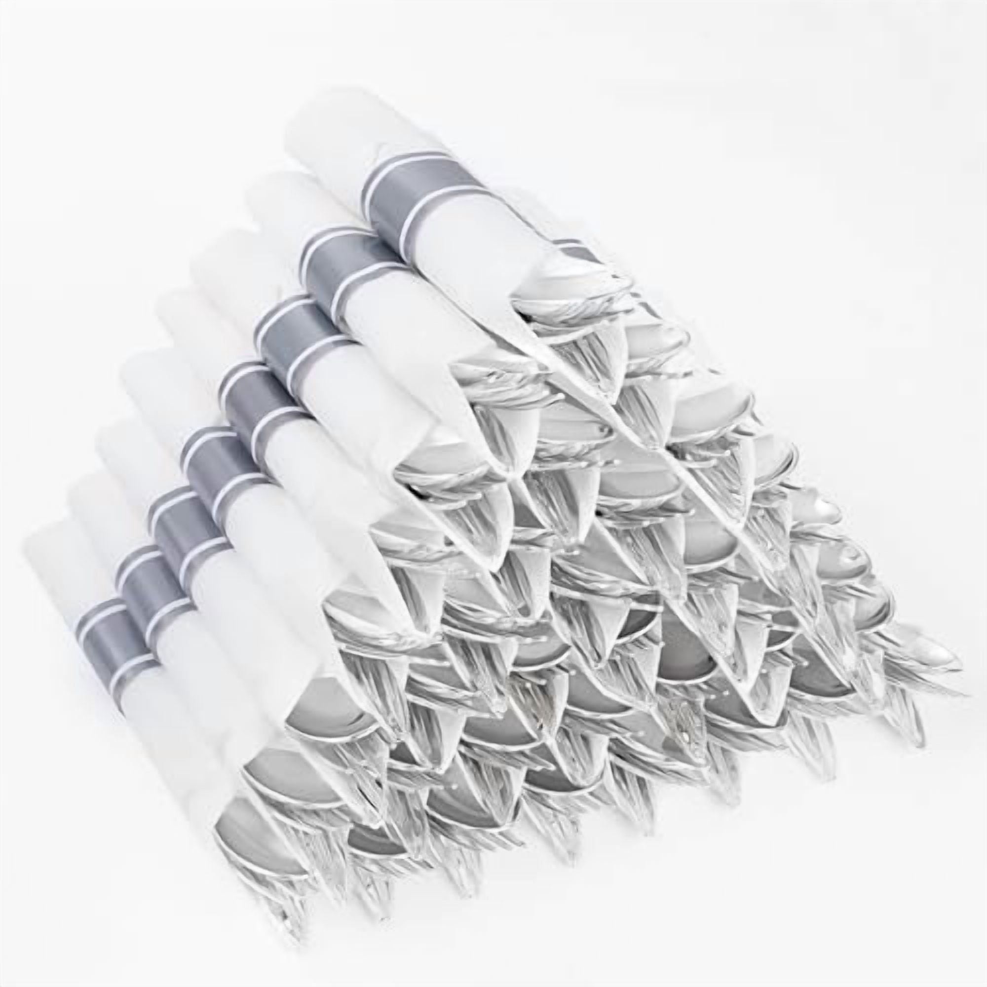 400PCS Pre Rolled Silver Plastic Silverware Sets - Heavy Duty Hammered ...
