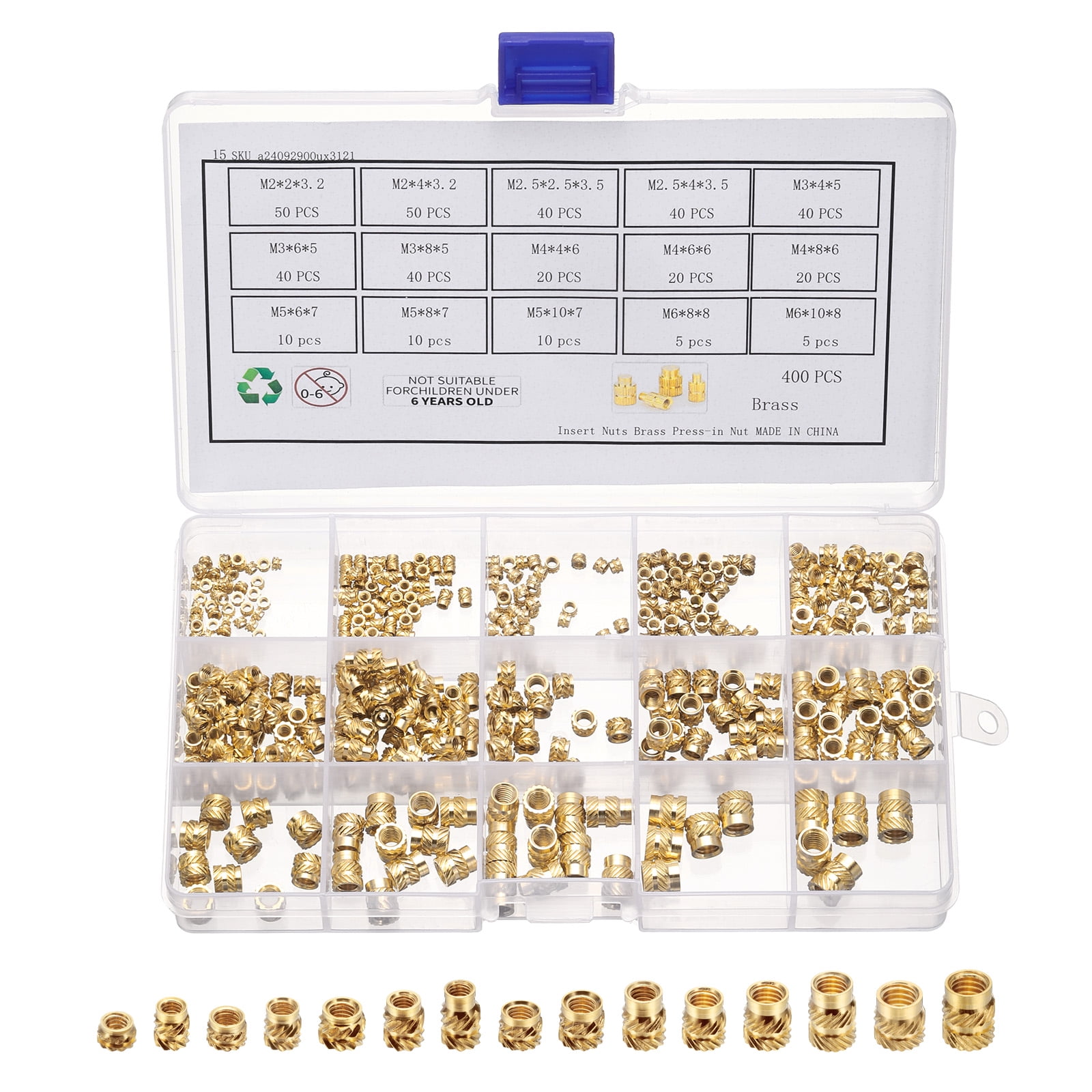 400Pack M2 M2.5 M3 M4 M5 M6 Metric Threaded Inserts Brass Heat Set ...