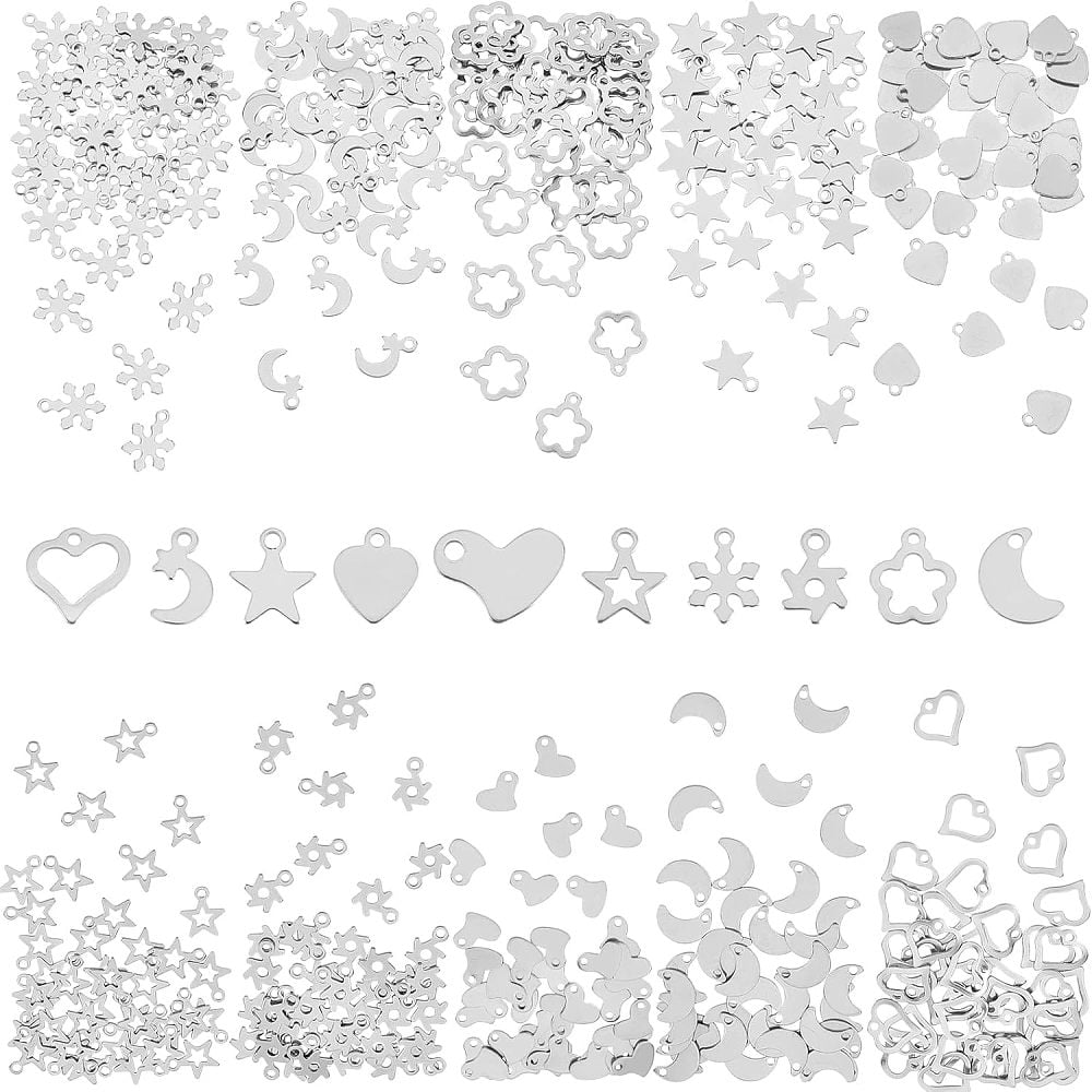 400Pcs 10 Style 201 Stainless Steel Charms Laser Cut & Hollow Mixed ...