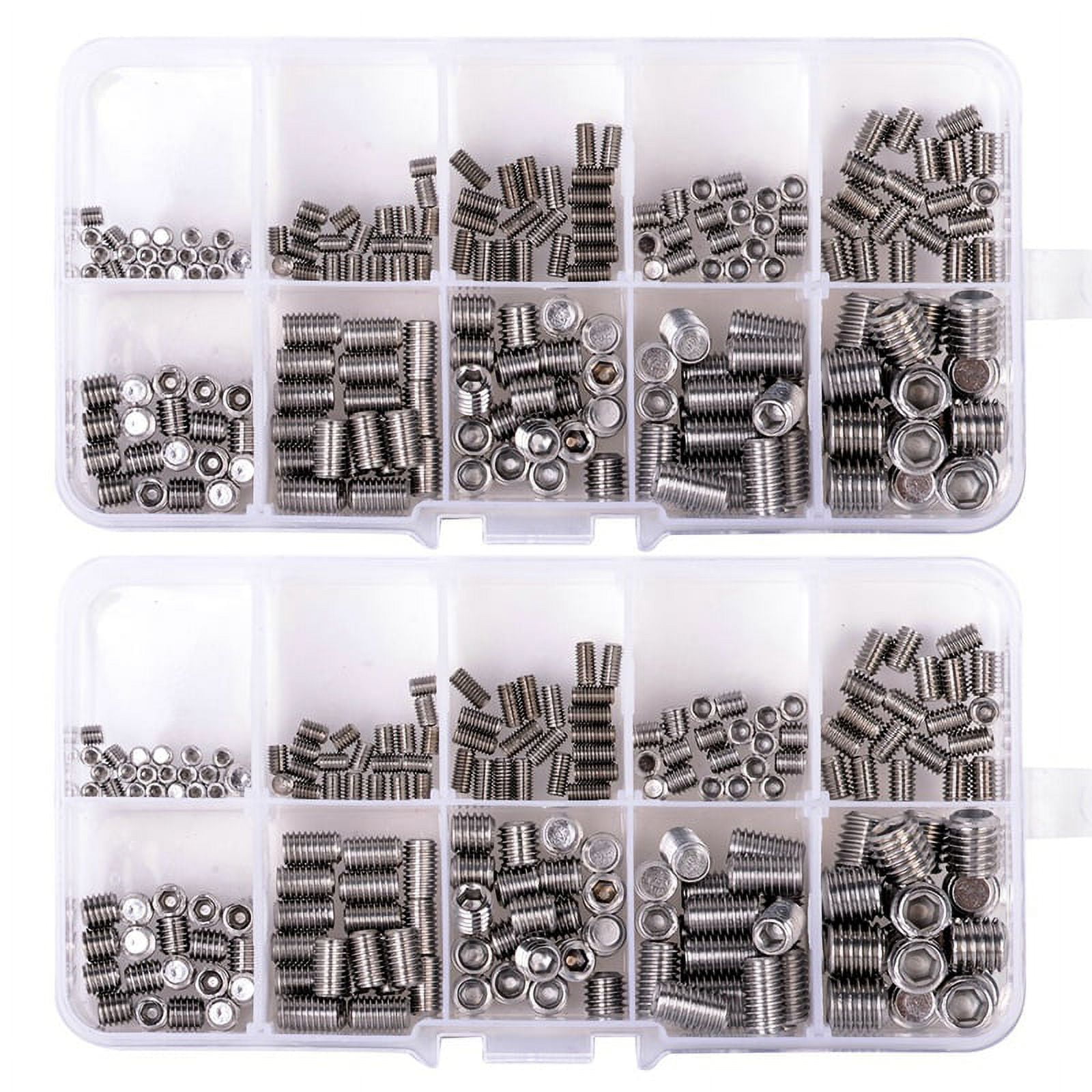 400Pcs 304 Stainless Steel Grub Screws Hex Socket Screw Assortment Kit ...