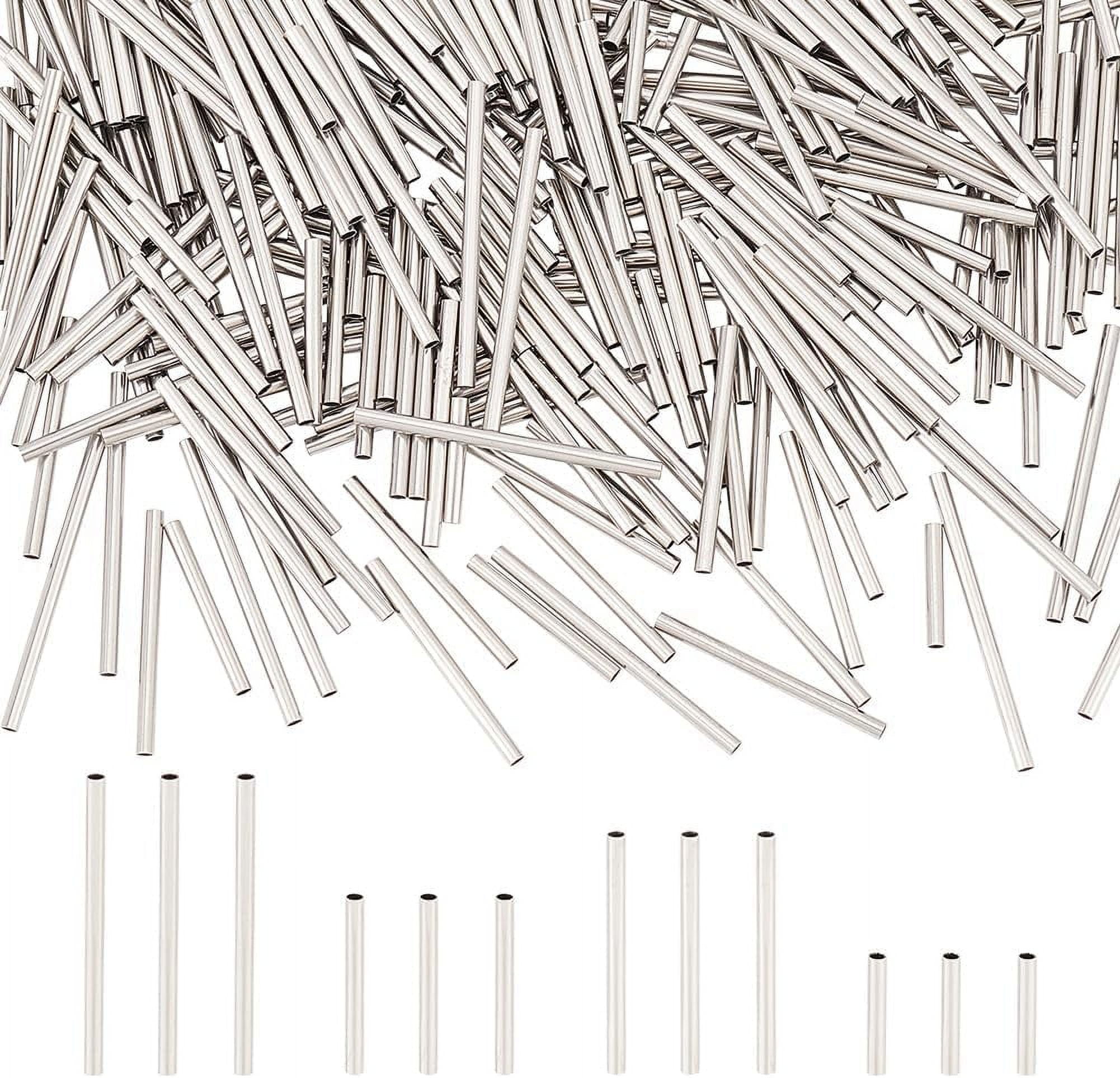 400Pcs 304 Stainless Steel Straight Tube Beads Metal Smooth Loose Beads ...