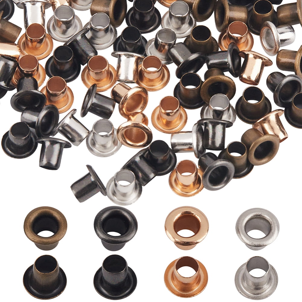 400Pcs 4 Colors Brass Grommet Eyelet Findings Flat Round Mixed Color ...