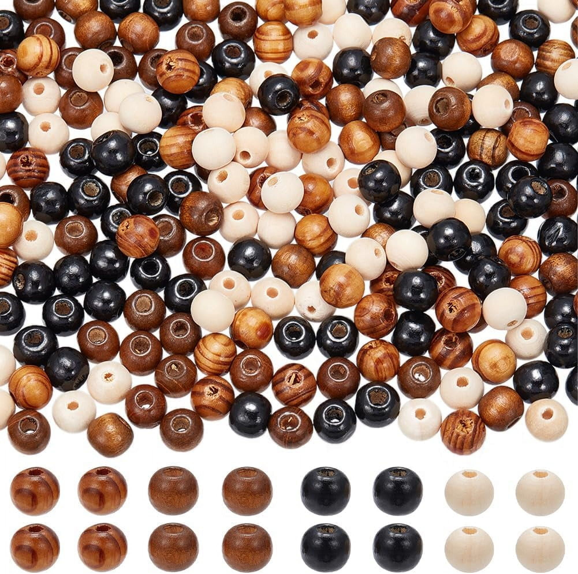 400Pcs 4 Colors Natural Unfinished Wood Beads Round Wooden Loose Beads ...