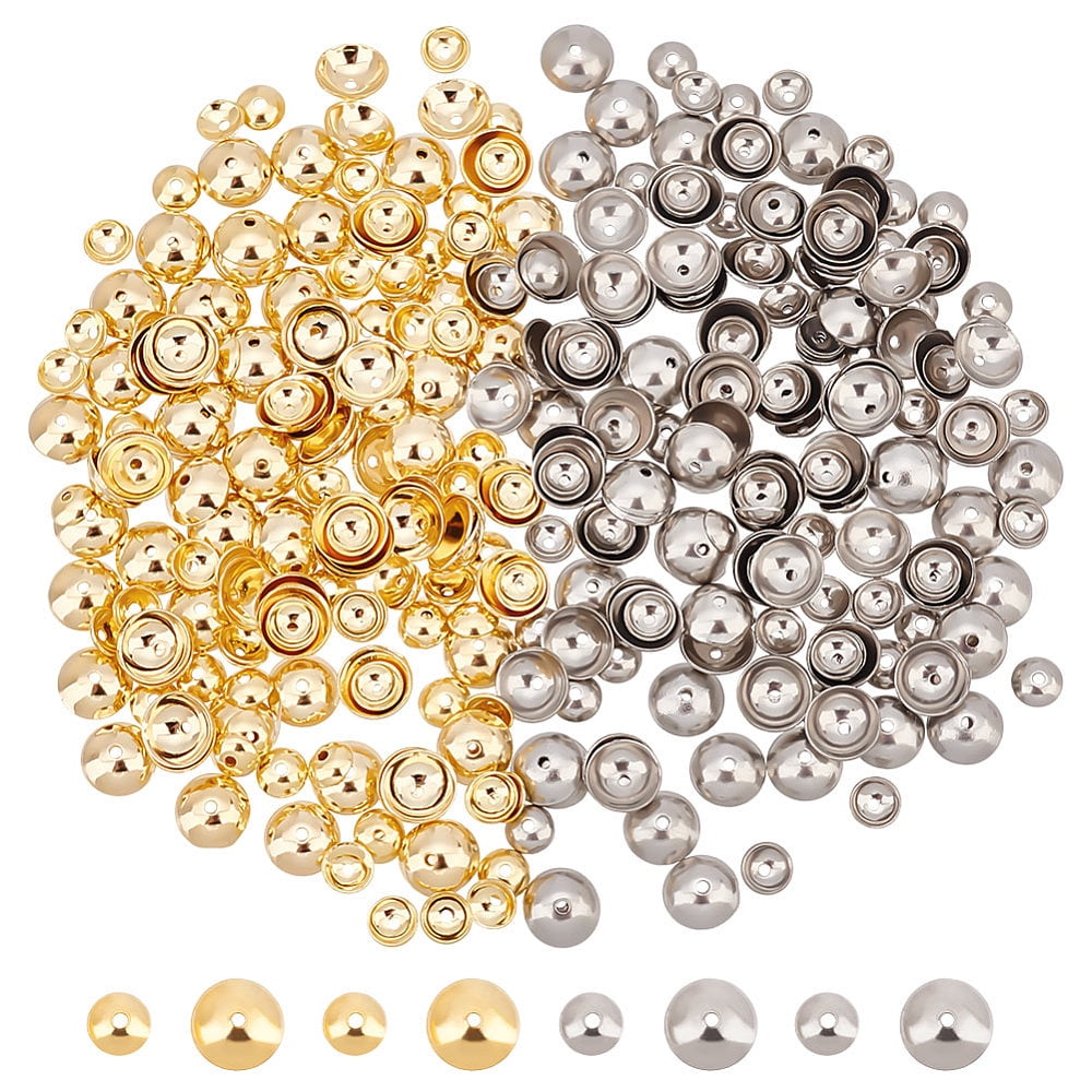 400Pcs 4 Style 304 Stainless Steel Bead Caps Apetalous Golden ...