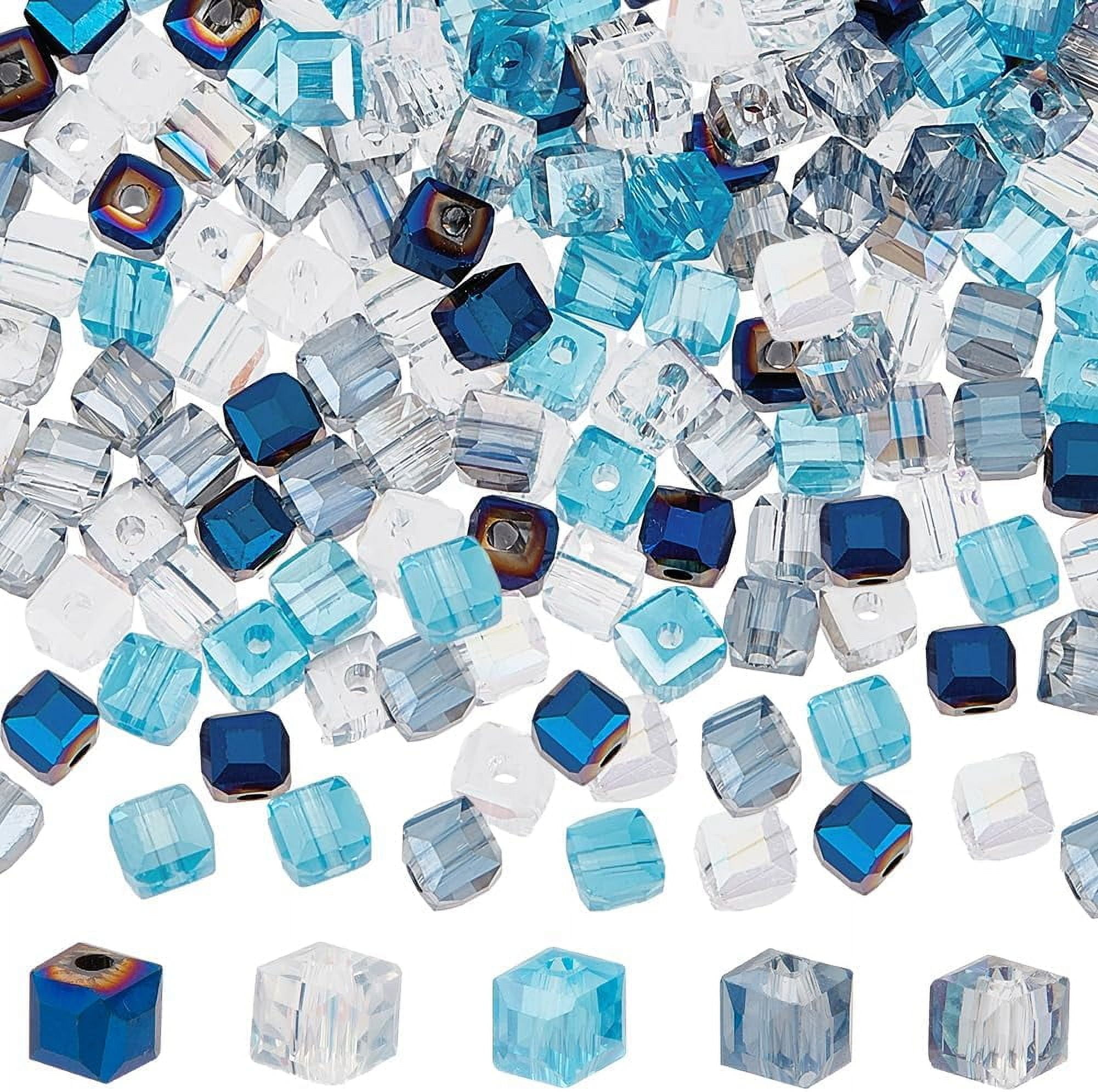 400Pcs 5 Colors Blue Square Glass Beads Blue Glass Cube Bead AB Color ...