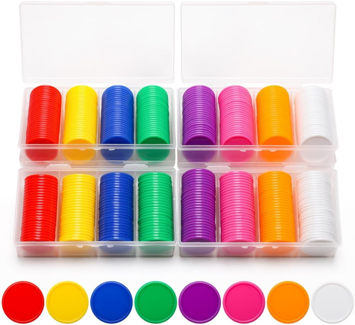400Pcs 8 Colors Bingo Chips with Sorting Storage Box, 1 Inch Plastic ...