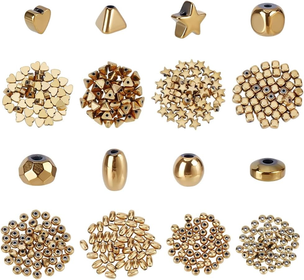 400Pcs 8 Styles 18K Gold Plated Spacer Beads Hematite Beads Assorted ...