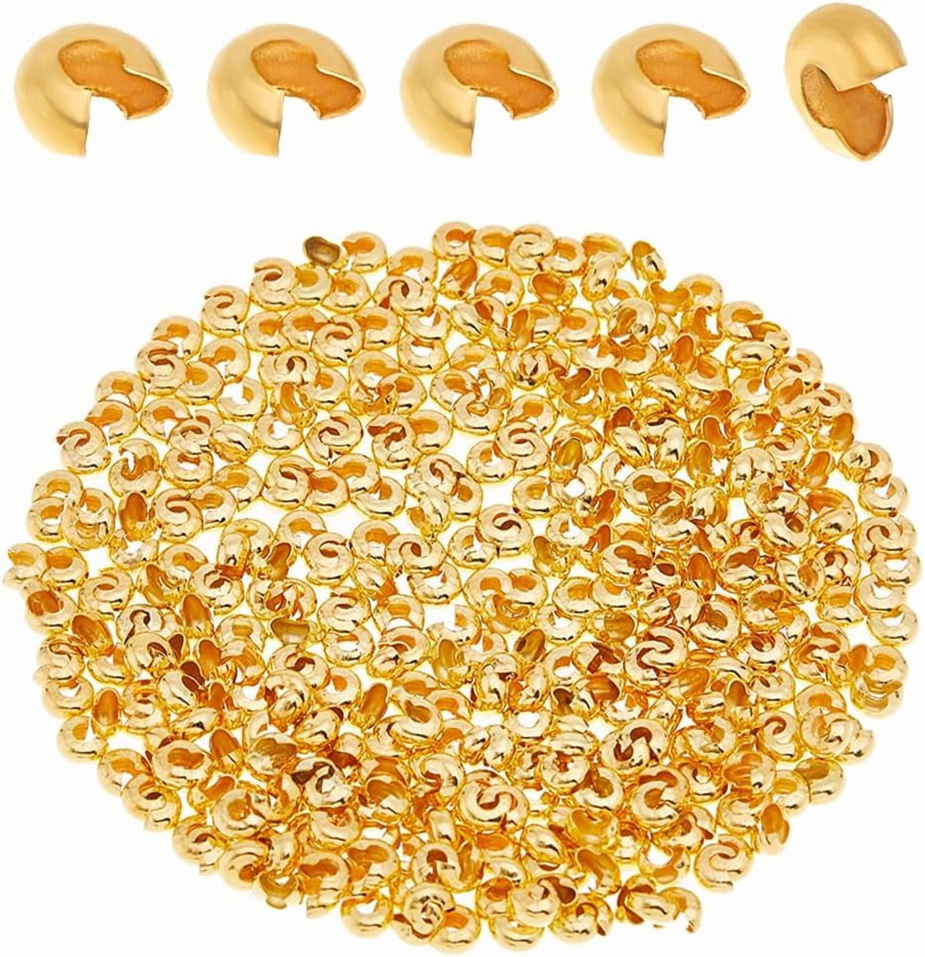 400Pcs Brass Crimp Beads Covers 4mm Golden Knot Cover Caps Half Round ...