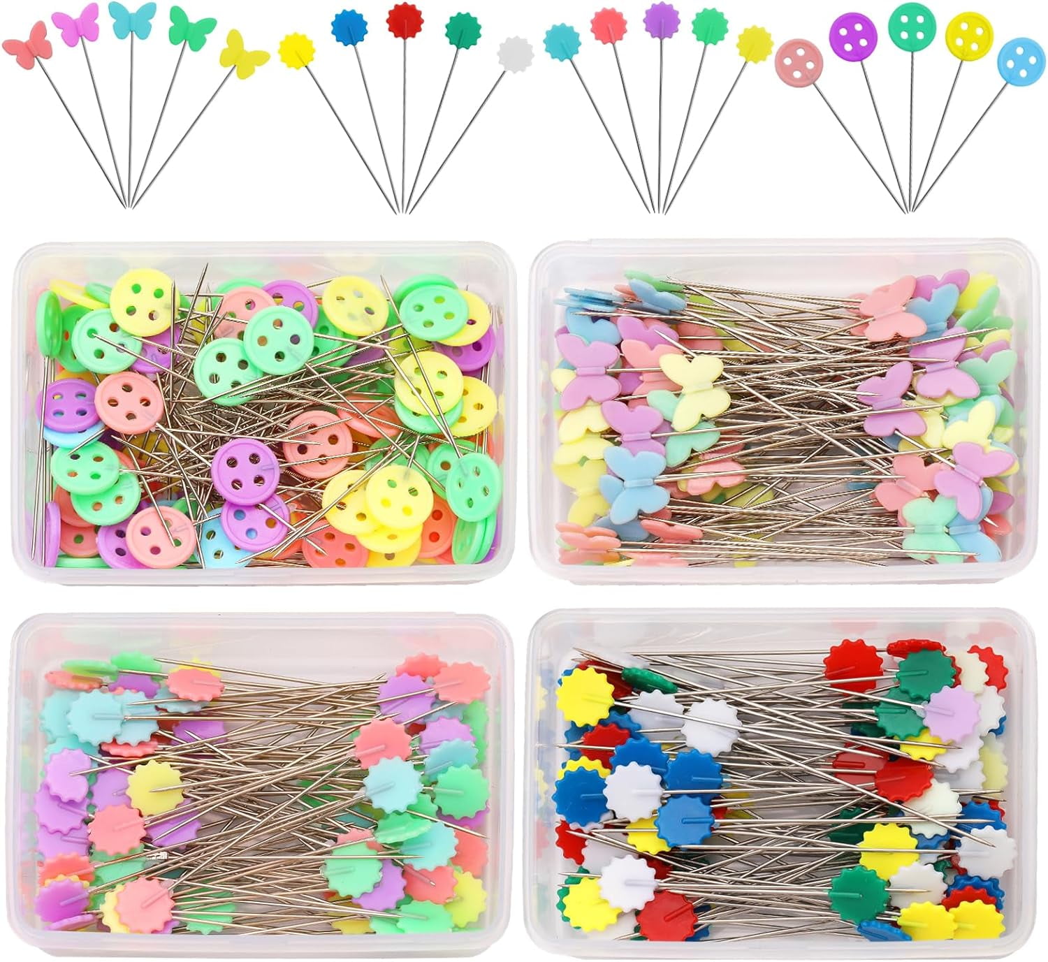 400Pcs Flat Head Straight Pins Kits, Sewing Flat Head Pins Set, Colored ...