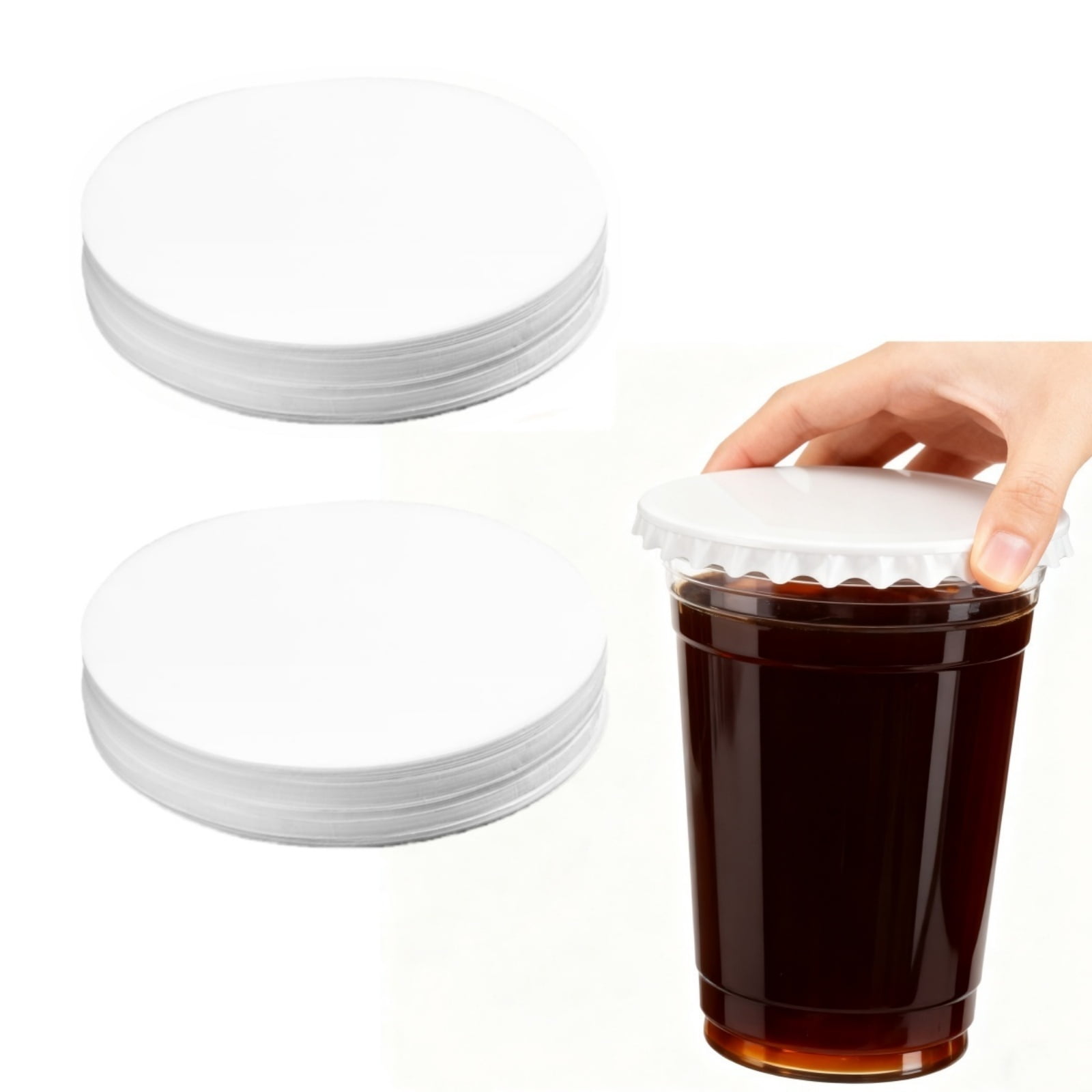 400Pcs Leak-Proof Cup Cap Lid Liners, 4.5inch Round Sealing Paper Pads ...