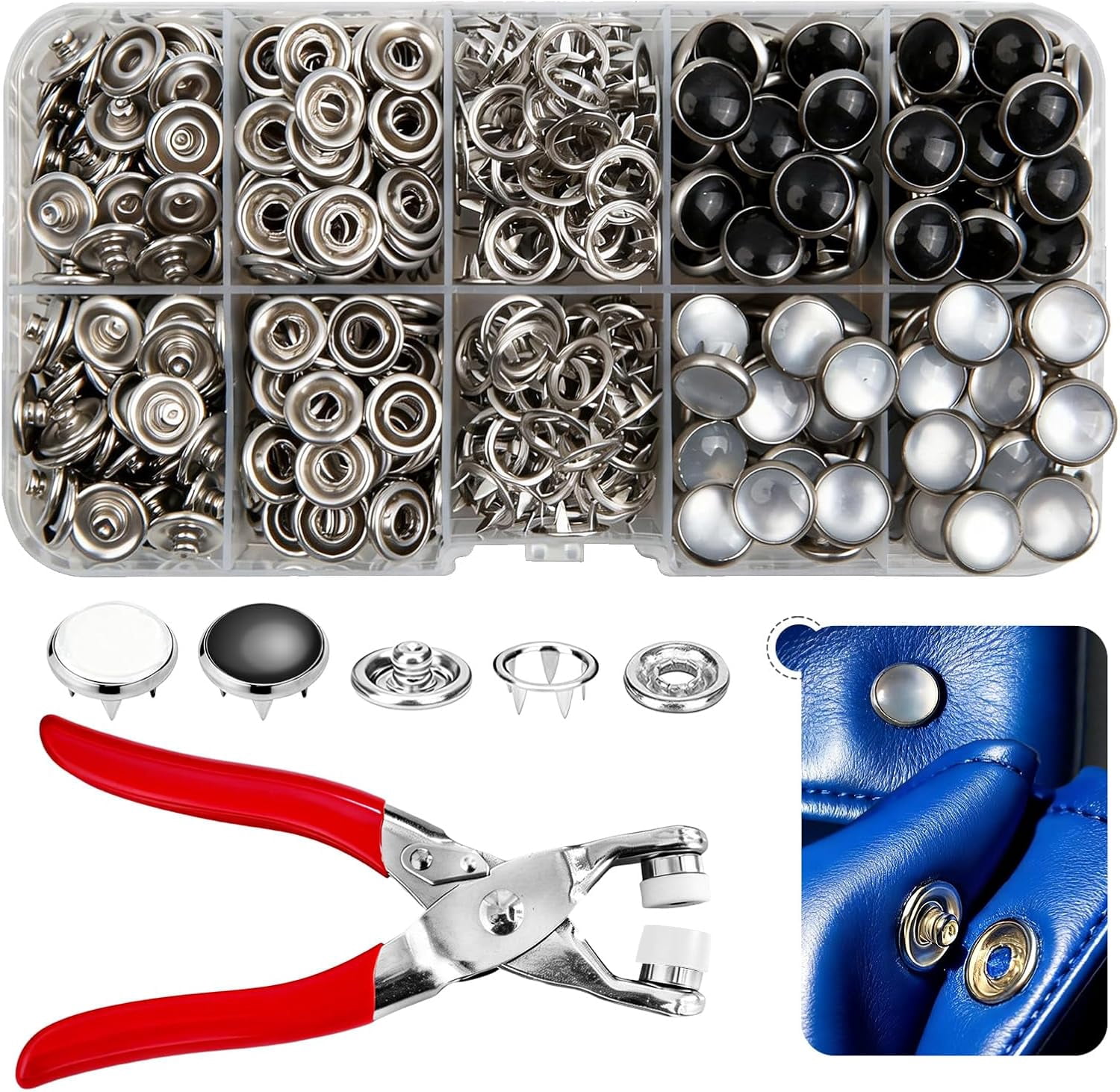400Pcs Pearl Snaps Button Kit with Fastener Pliers – 10 mm Snap ...