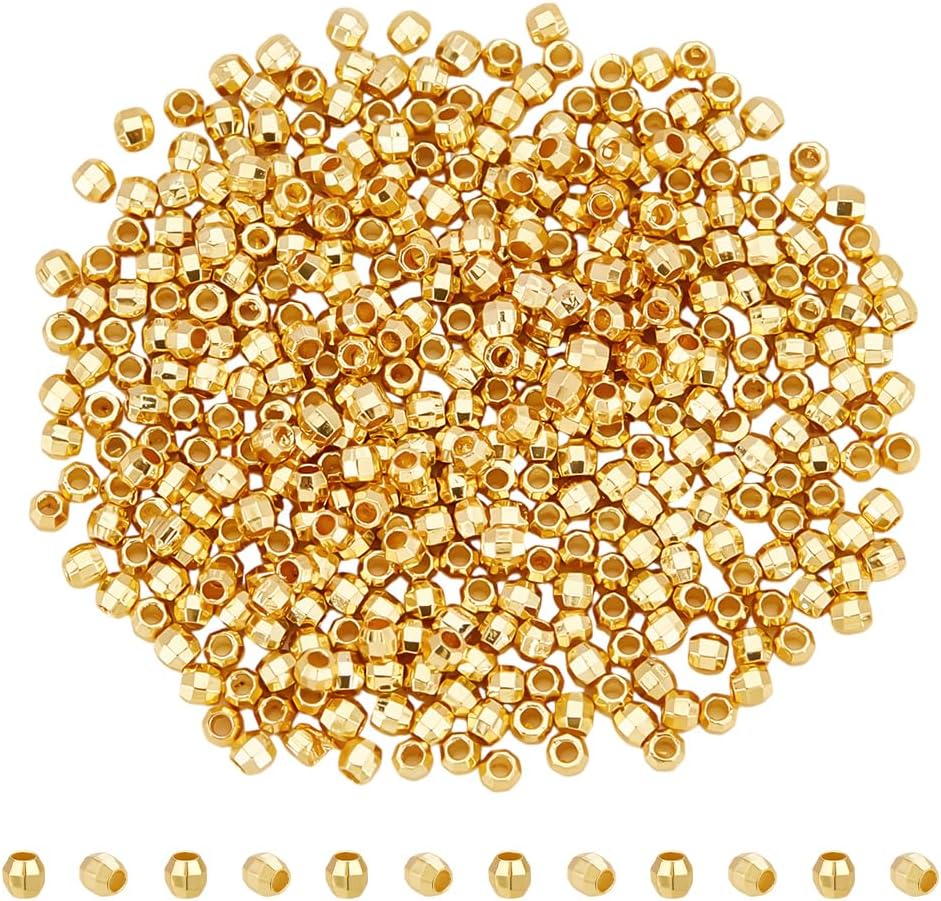 400Pcs Real 18K Gold Plated Round Spacer Beads Barrel Metal Beads 2mm ...
