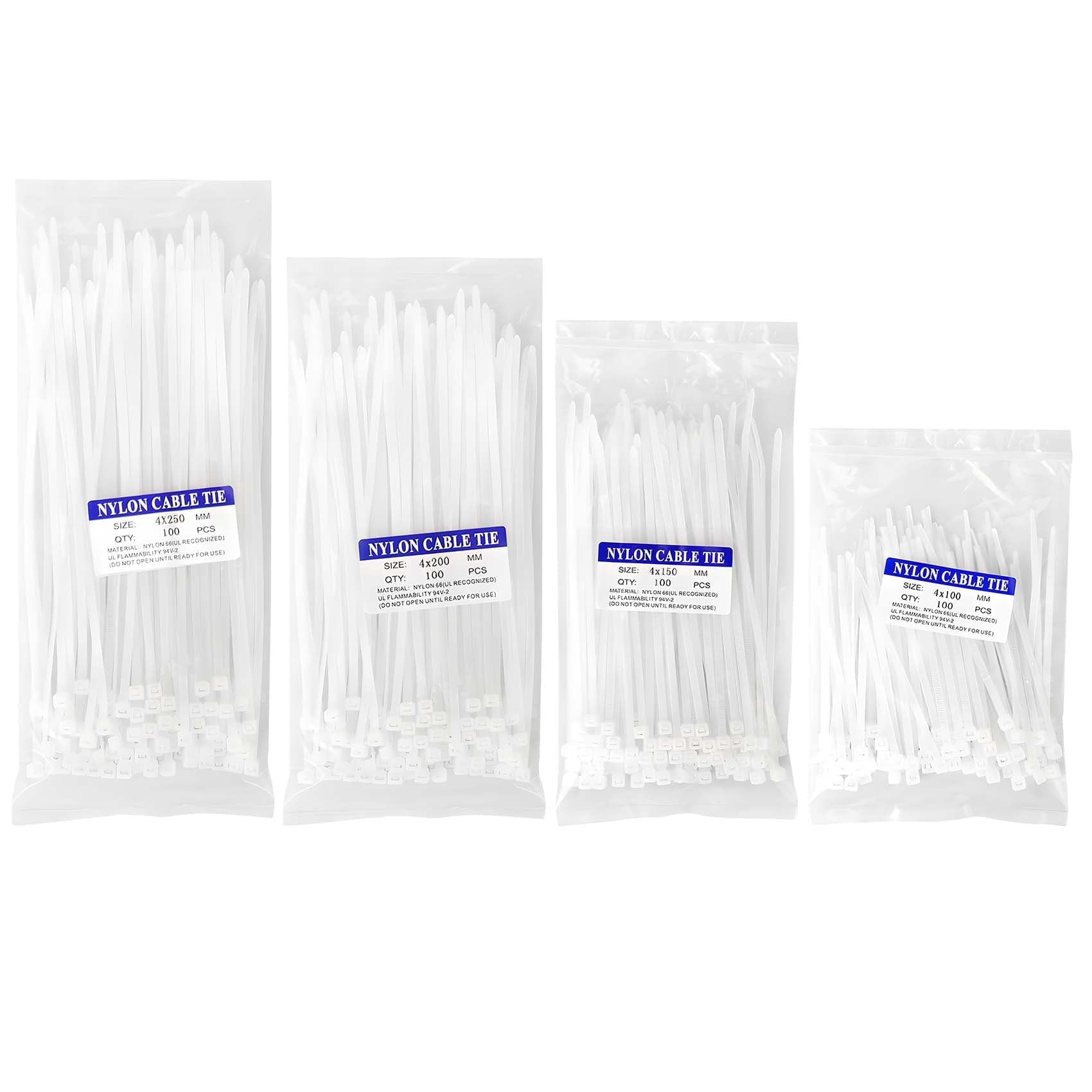 Self-Locking Nylon Cable Ties 400PCS, 4/6/8/10 Inch White UV Resistant ...