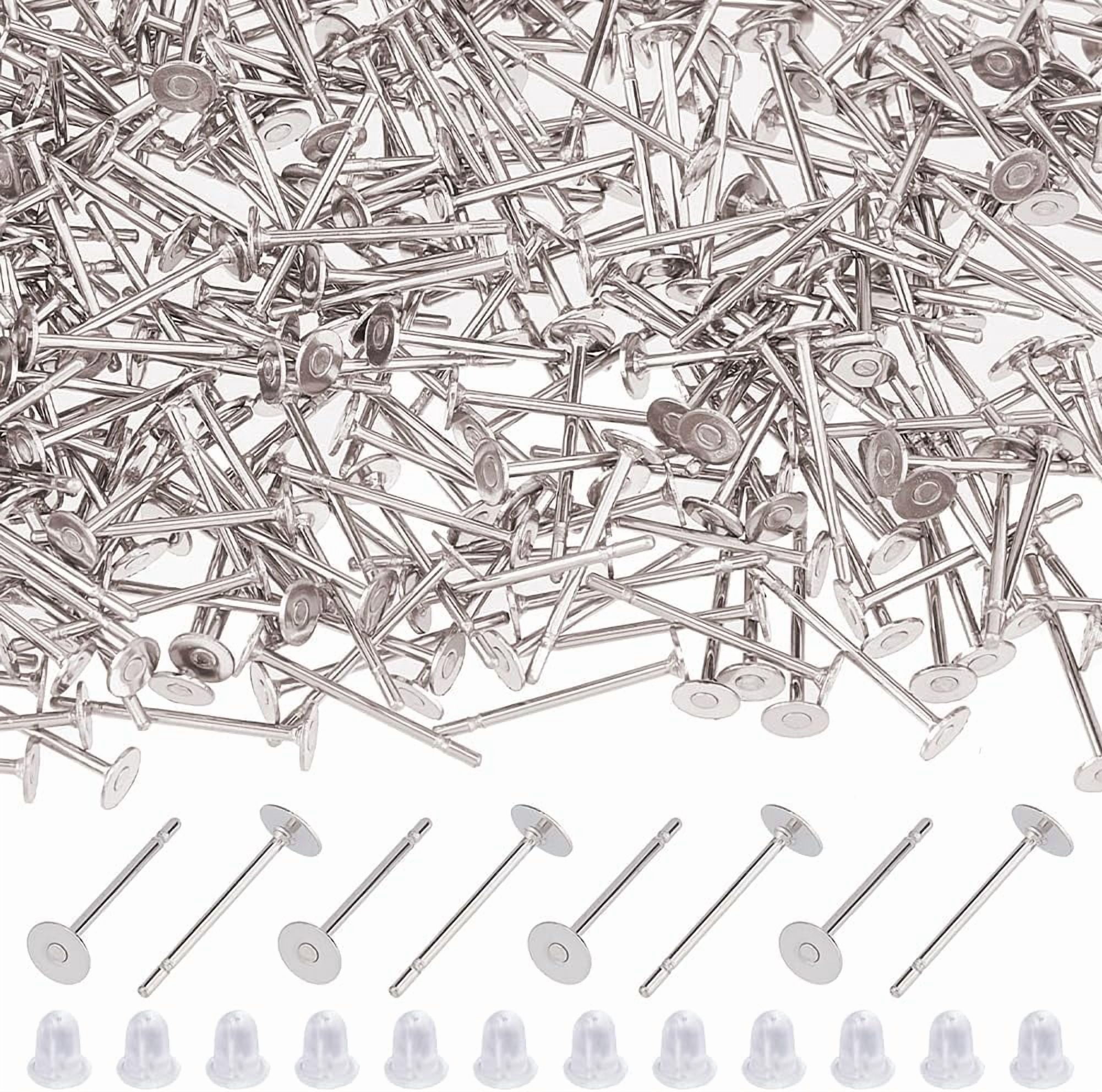 400Pcs Stainless Steel Earrings Posts Flat Pad Earring Studs 3mm Round ...