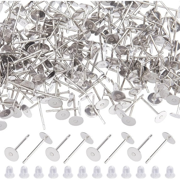 400Pcs Stainless Steel Earrings Posts Flat Pad Earring Studs 5mm Round ...