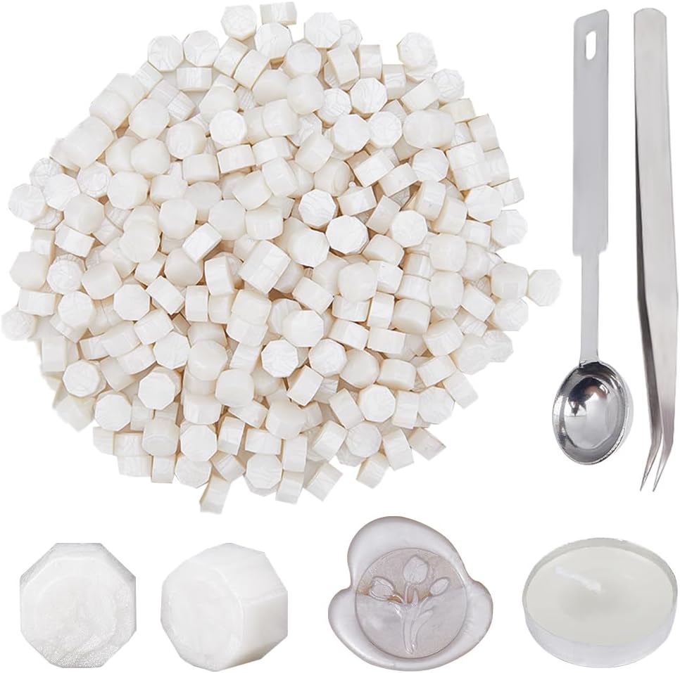 400Pcs Wax Sealing Beads Floral White Octagon Wax Seal Beads Set with ...