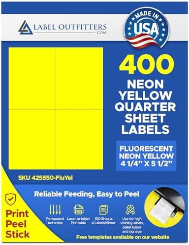 400Printable Quarter Sheet 4.25" x 5.50" Fluorescent Neon Yellow High ...