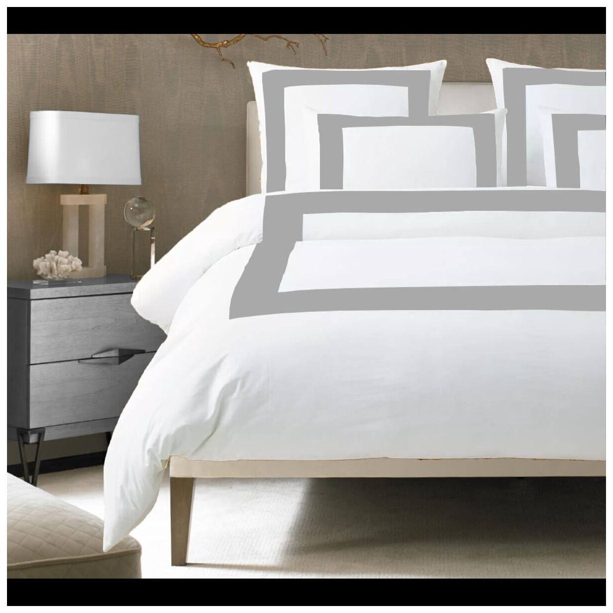 400TC Cotton Sateen Border Frame Duvet Cover set Full/Queen 88"x88" 1 ...