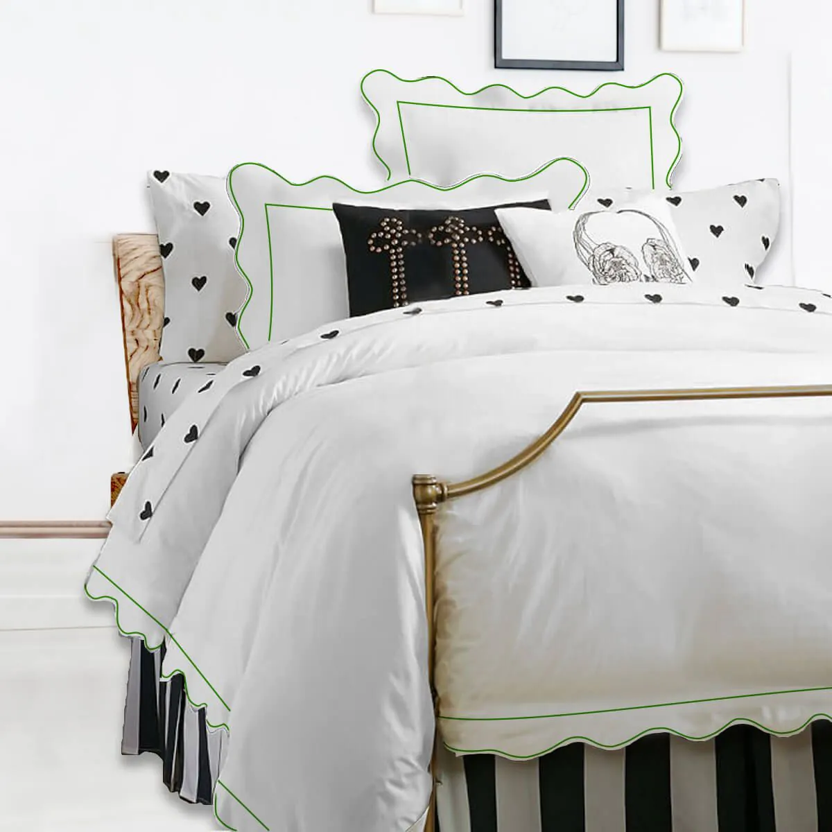400TC Cotton Scallop Embroidery & Border Sateen Solid Duvet Cover Set ...