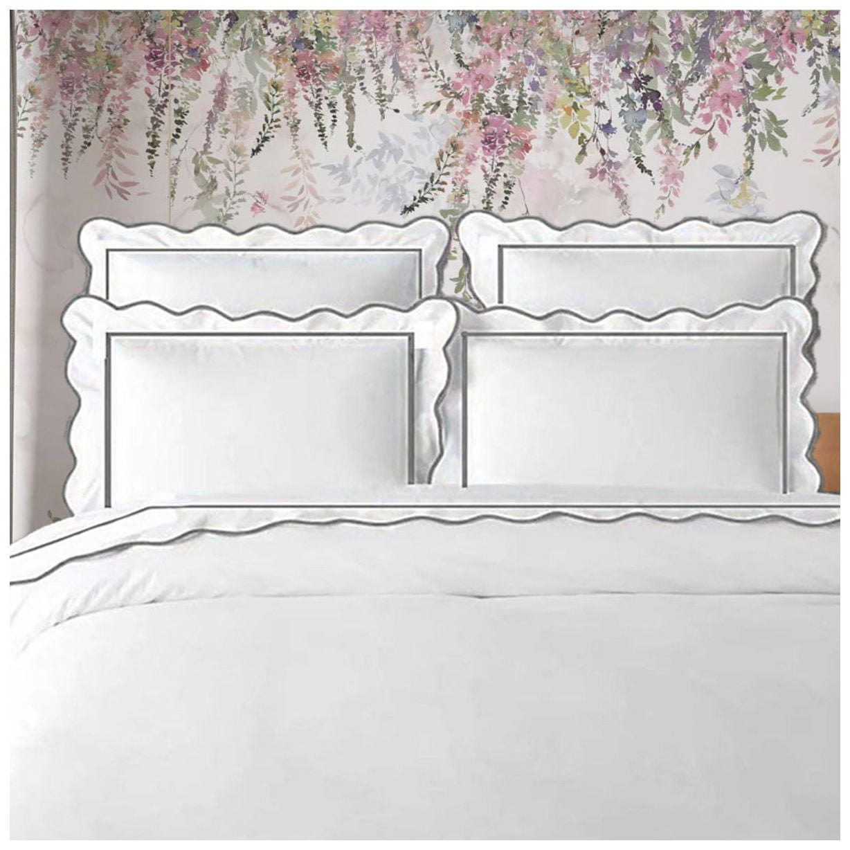 400TC Cotton Scallop Embroidery & Border Sateen Solid Duvet Cover set ...