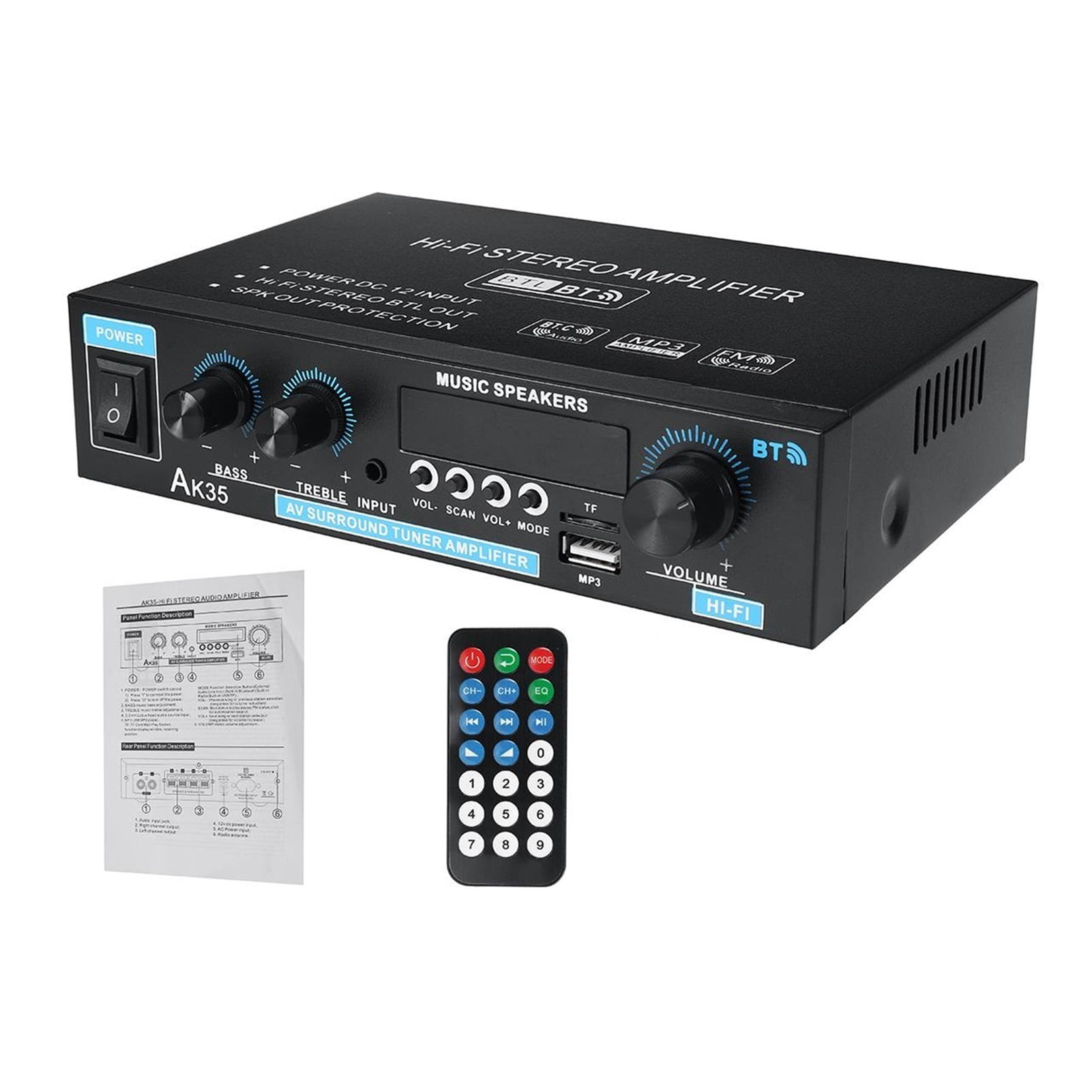 400W+400W Mini 2.0 Channel Digital Amplifier Bluetooth 5.0 Receiver USB ...