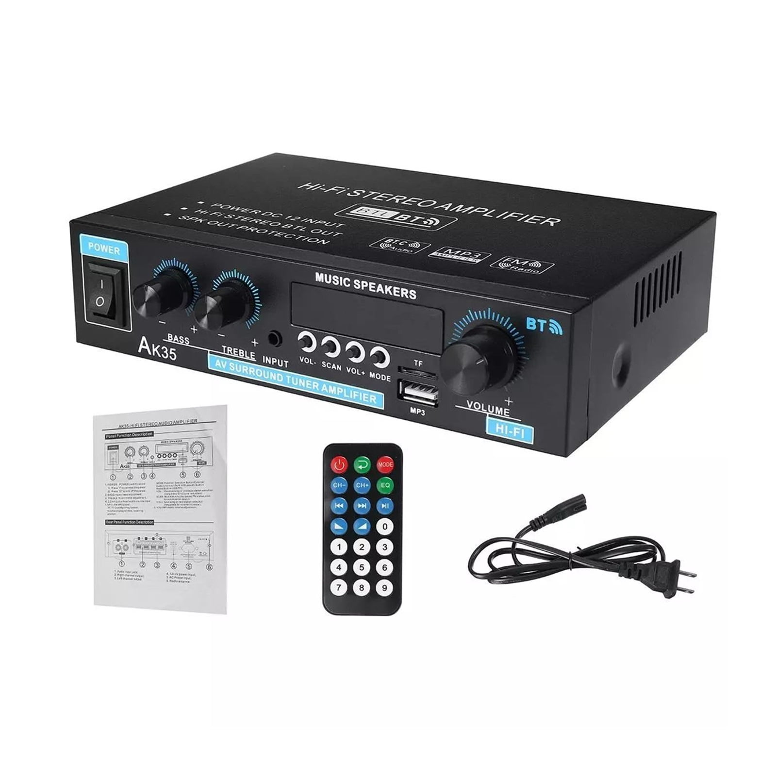 400W+400W Mini 2.0 Channel Digital Amplifier Bluetooth 5.0 Receiver USB ...
