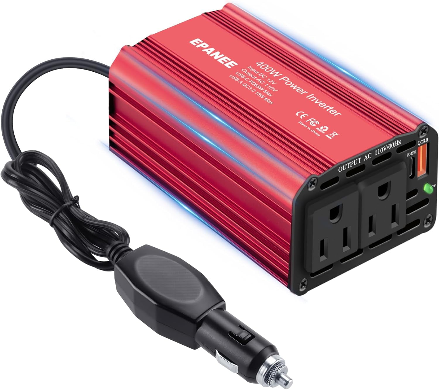 400W Power Inverter 12V DC to 110V AC, Car Charger Plug in Adapter ...