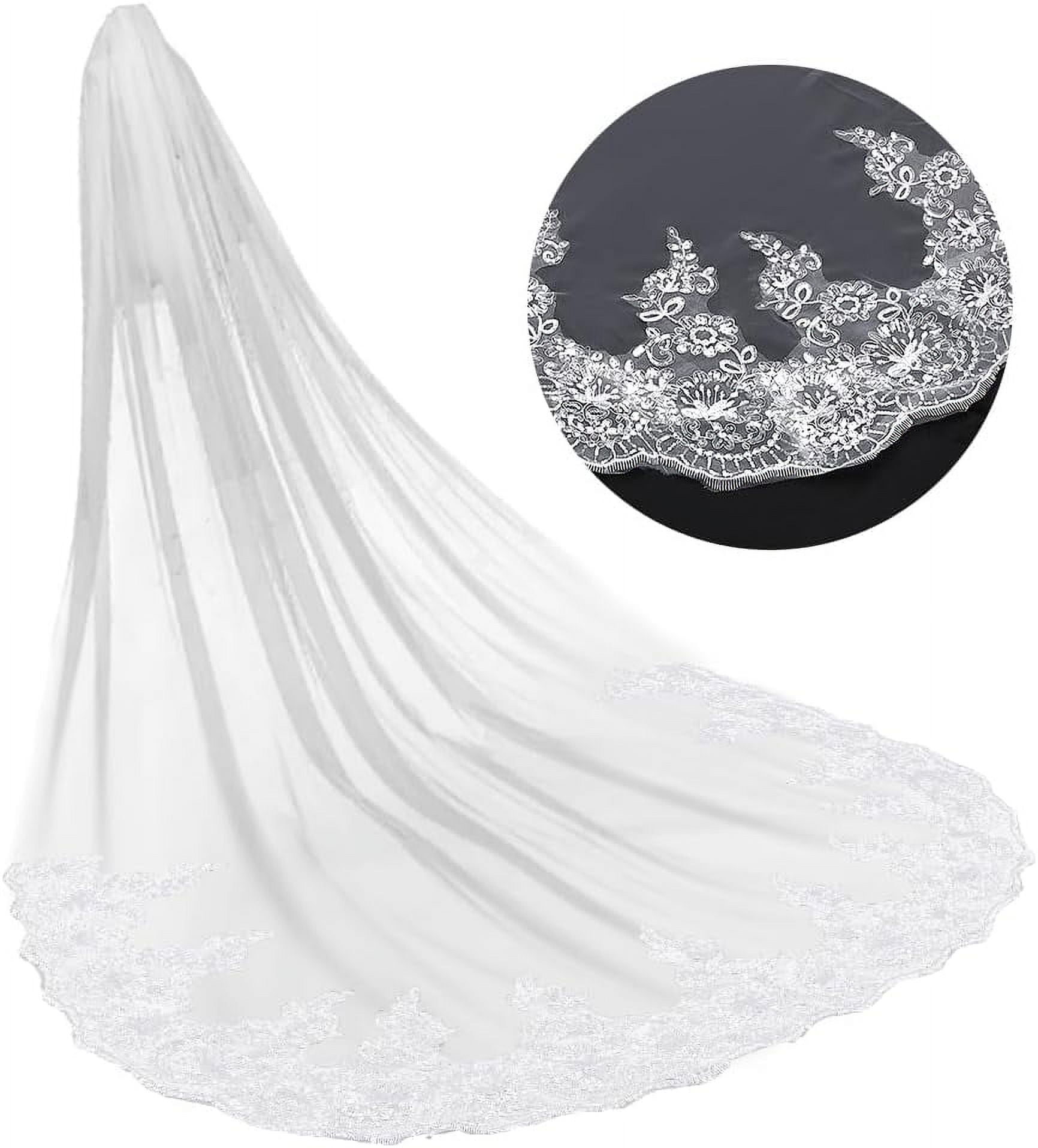 400cm Wedding Cathedral Veil Long Mesh Tulle Bridal Veils with Plastic ...