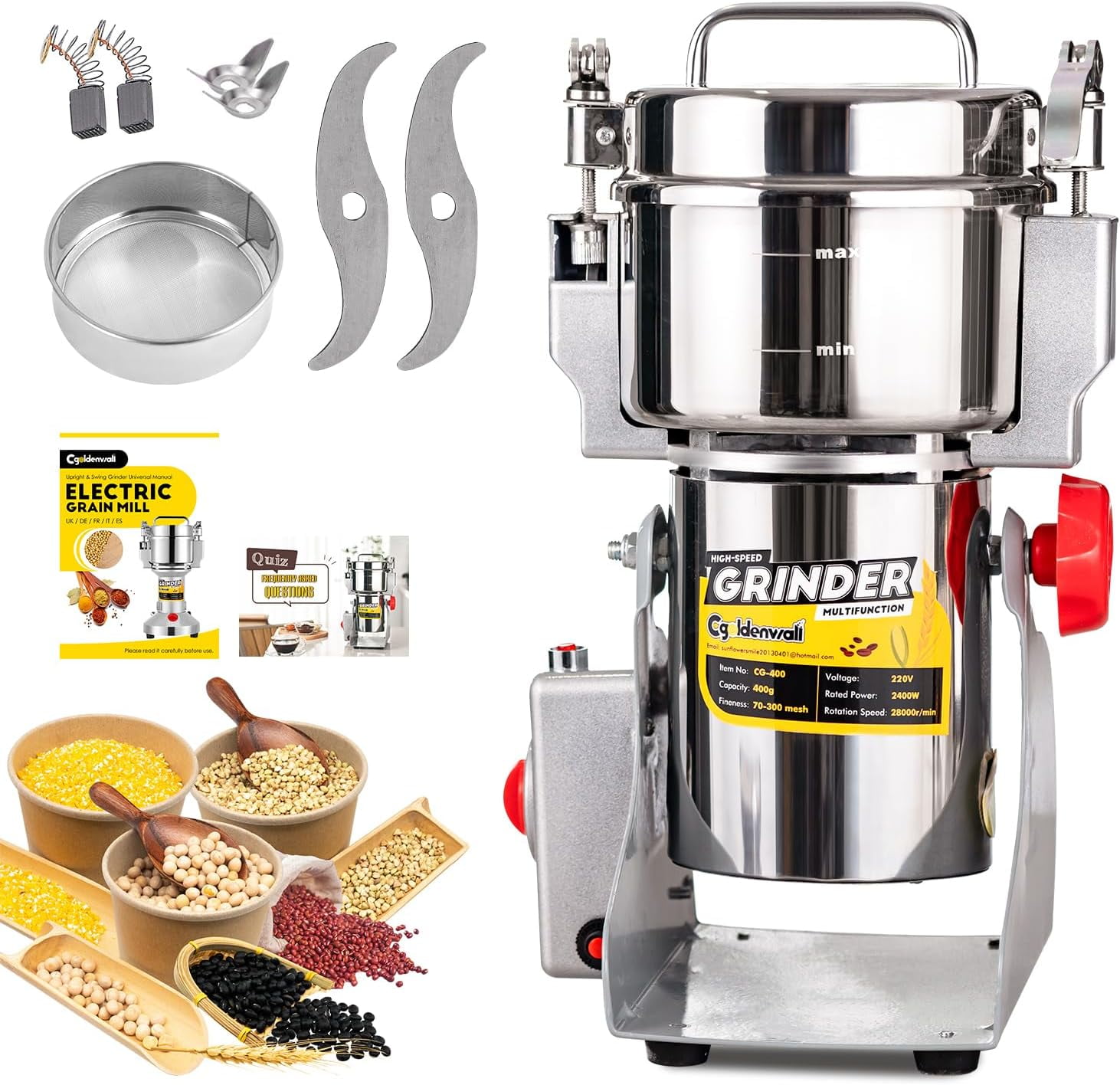 400g High-Speed Electric Grain Grinder Mill Stainless Steel Grinder ...