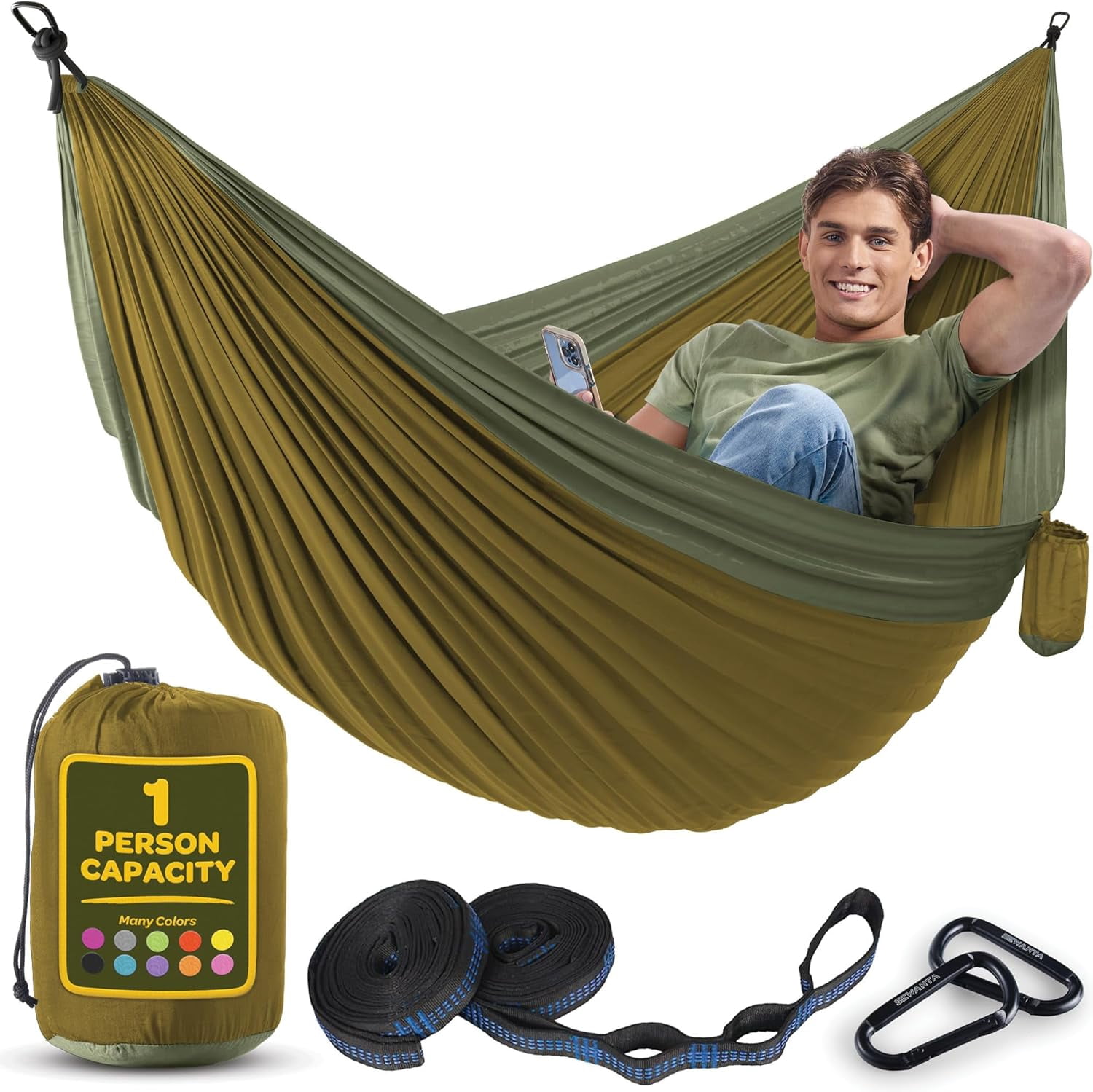 400lb Load Nylon Camping Hammock, Portable Hammock with Tree Straps ...