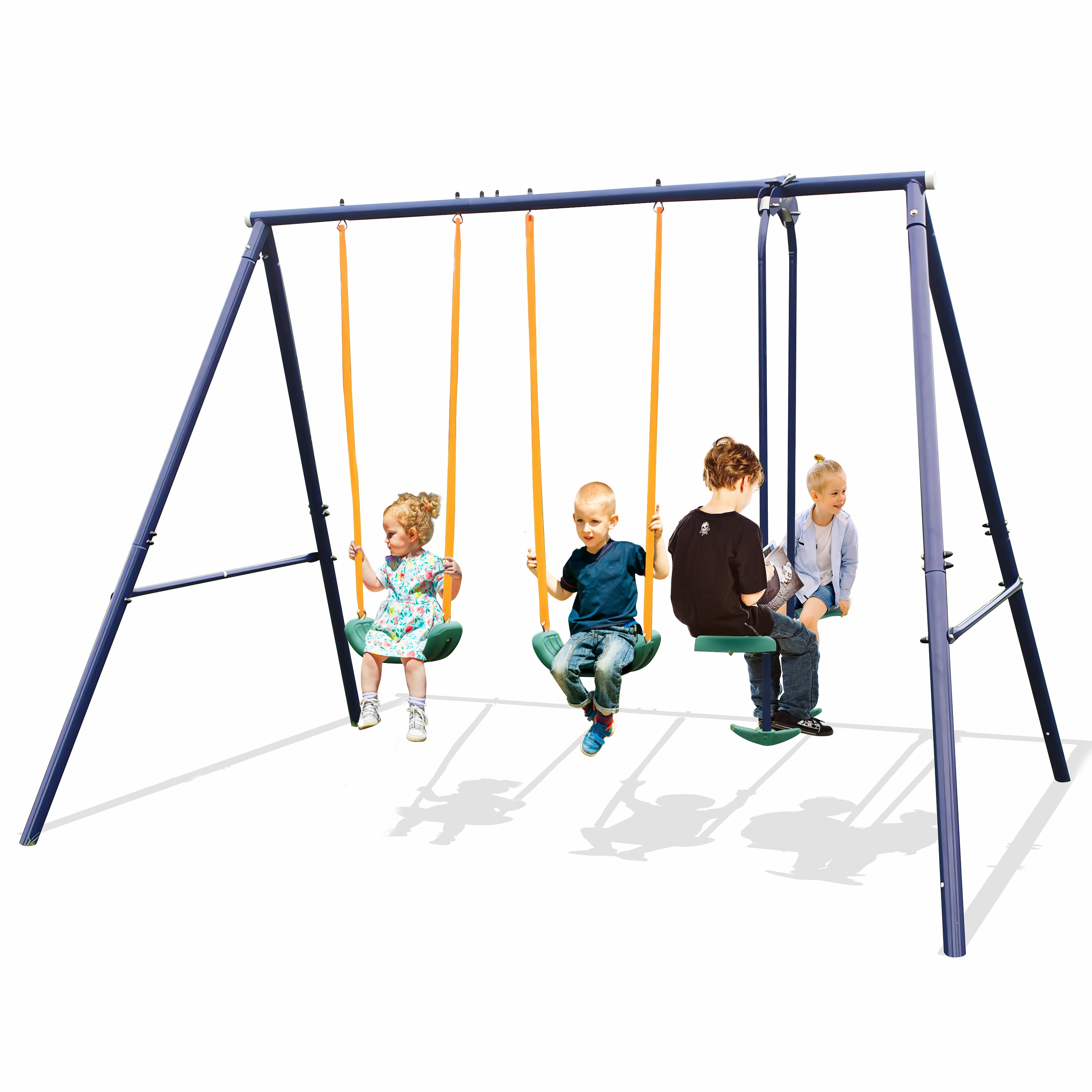400lbs 2 Seat Swing Sets for Backyard, Metal Swing Set Outdoor with Glider with Heavy Duty ...